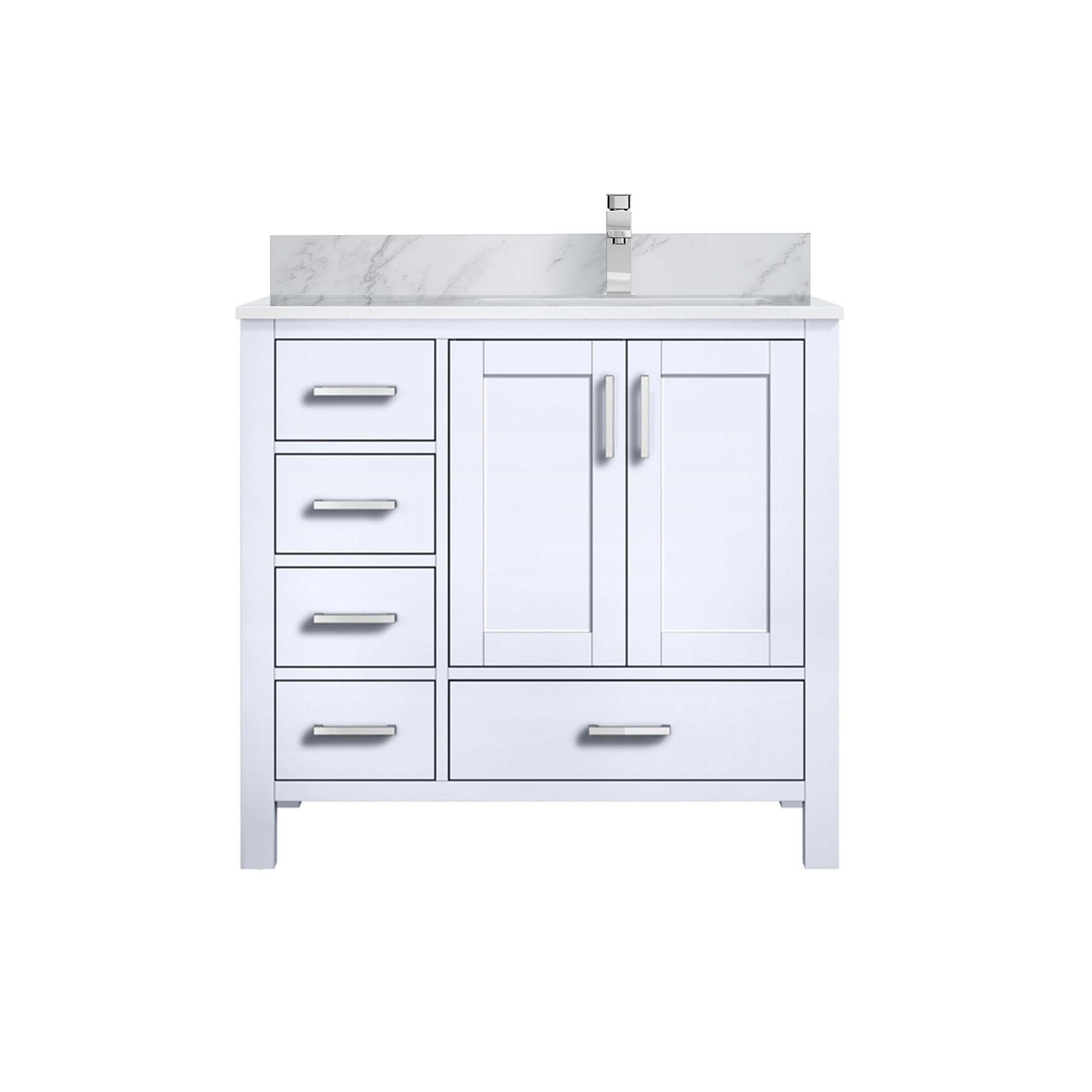 Jacques 36 in. W Right Offset White Bath Vanity, Carrara Marble Top ...