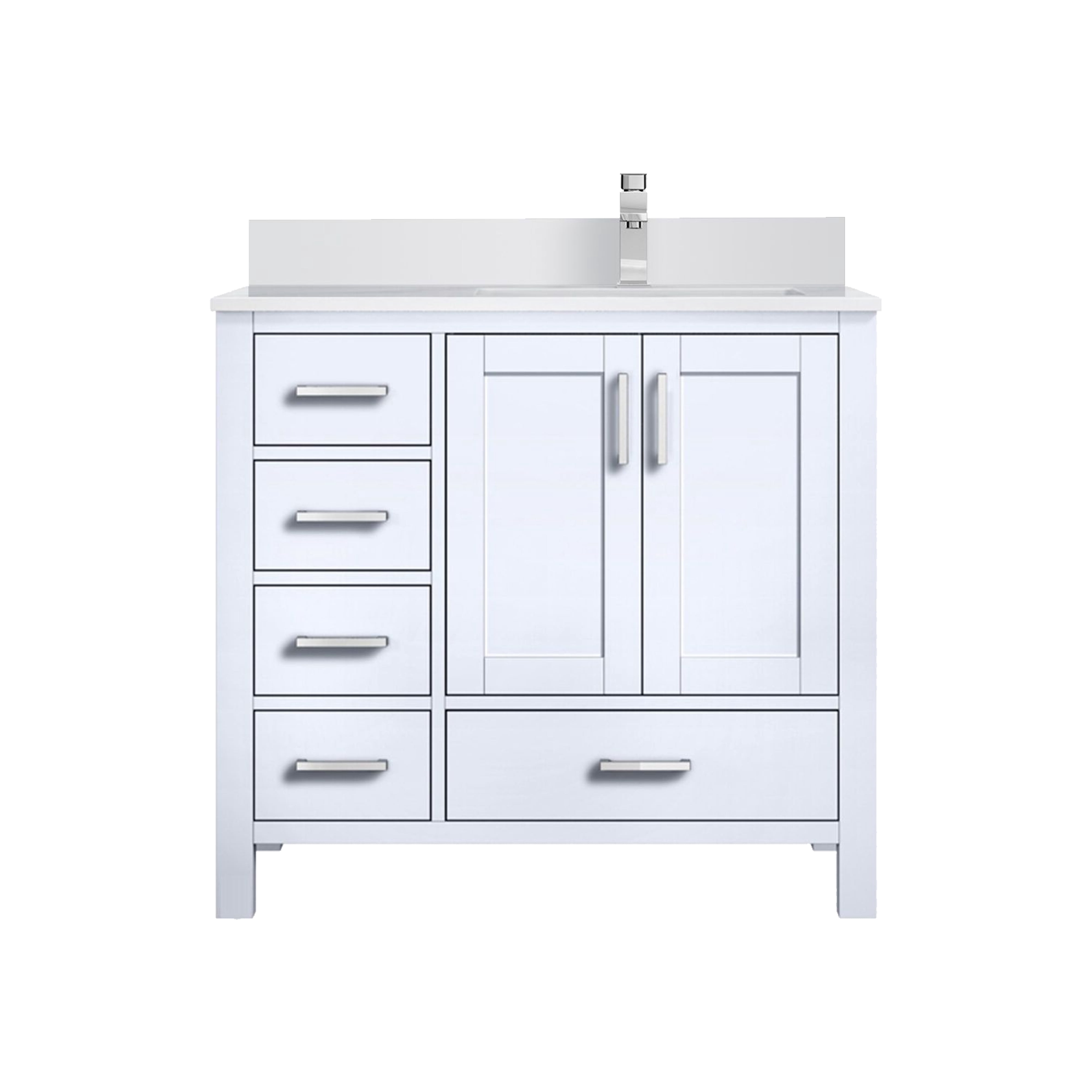 Jacques 36 in. W Right Offset White Bath Vanity, White Quartz Top, and ...