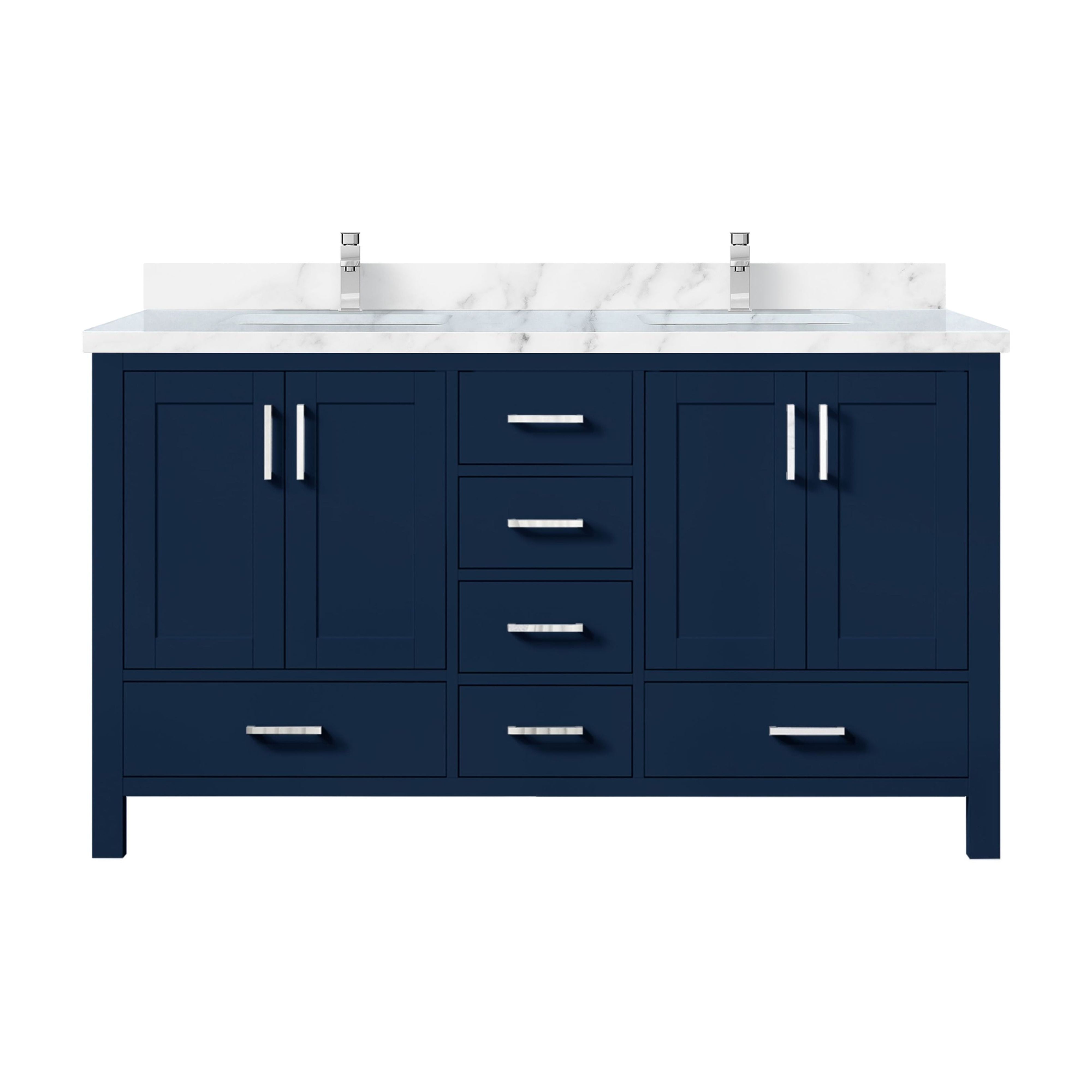 Jacques 60 in. W Navy Blue Double Bath Vanity, Carrara Marble Top, and ...
