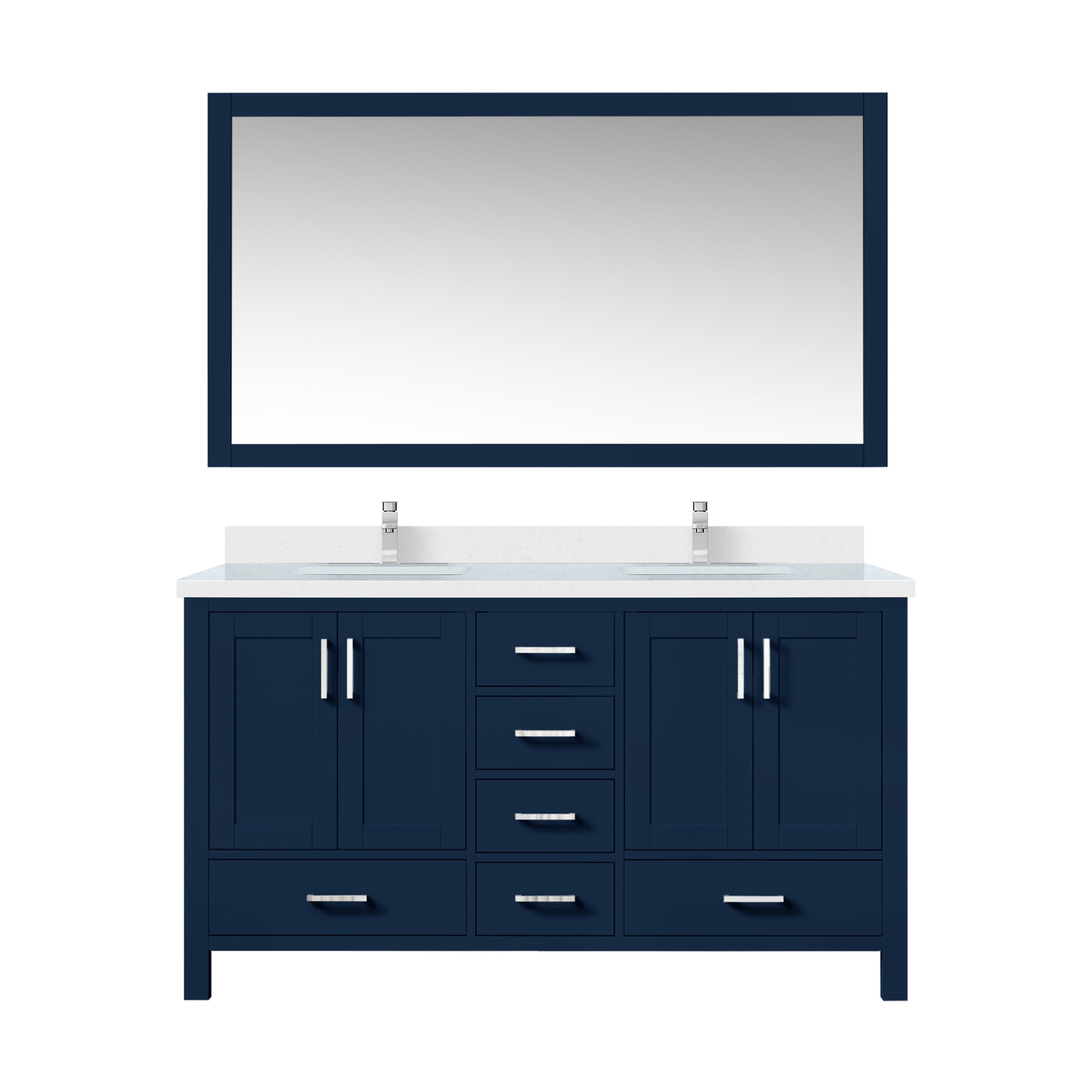 Jacques 60 in W Navy Blue Double Bath Vanity, White Quartz Top, Faucet ...