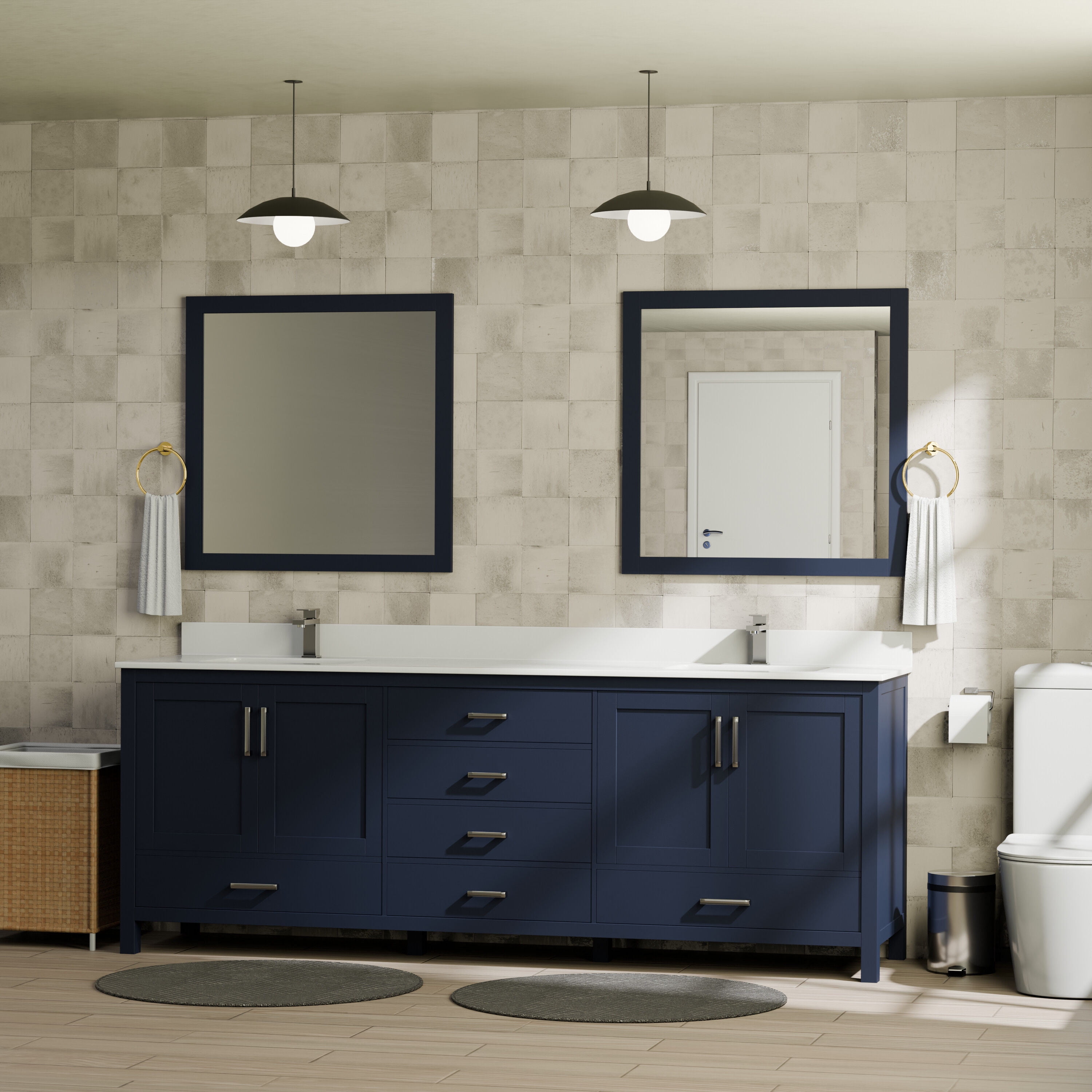 Jacques 80 in. W x 22 in. D Navy Blue Double Bath Vanity, White Quartz ...
