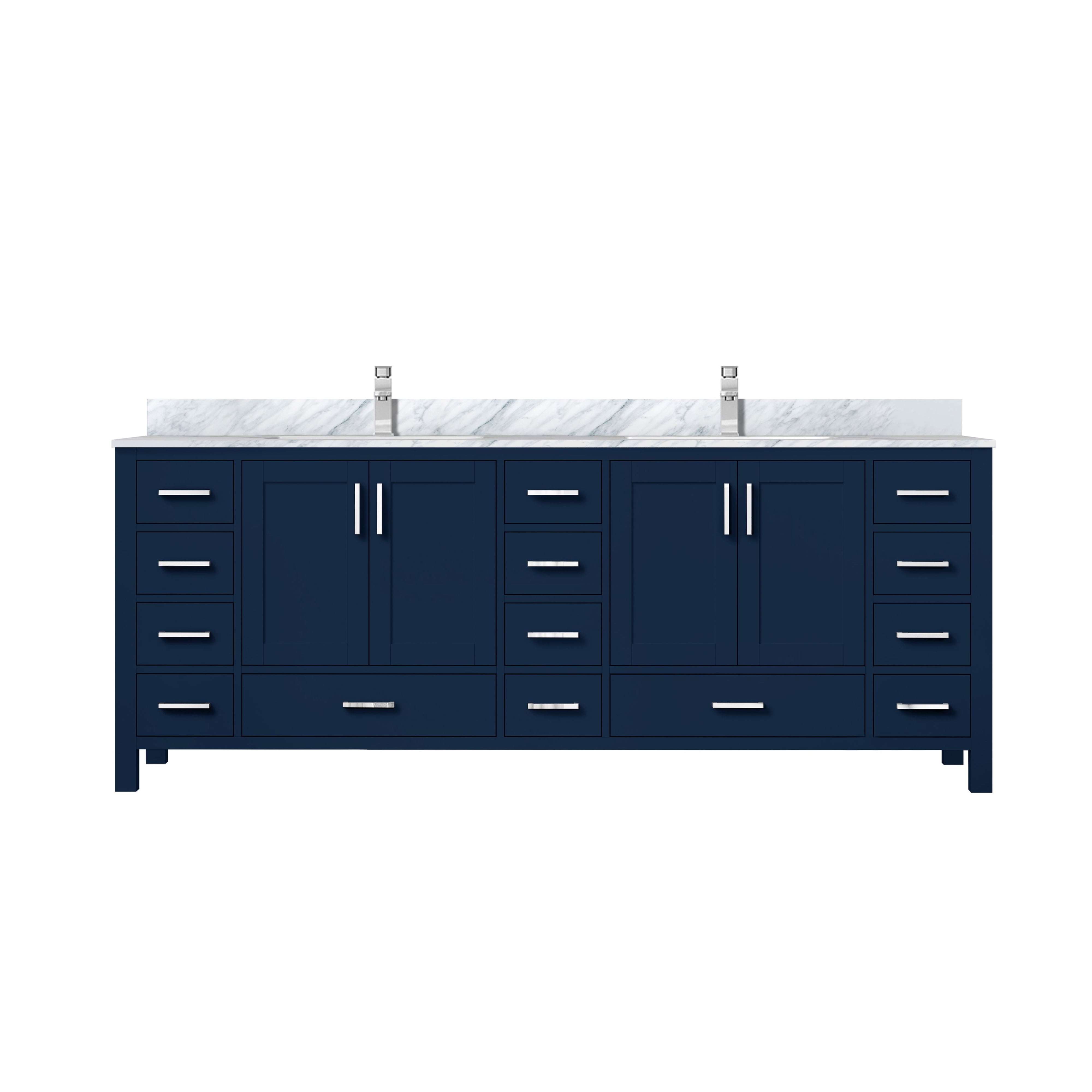 Jacques 84 in. W Navy Blue Double Bath Vanity, Carrara Marble Top, and ...
