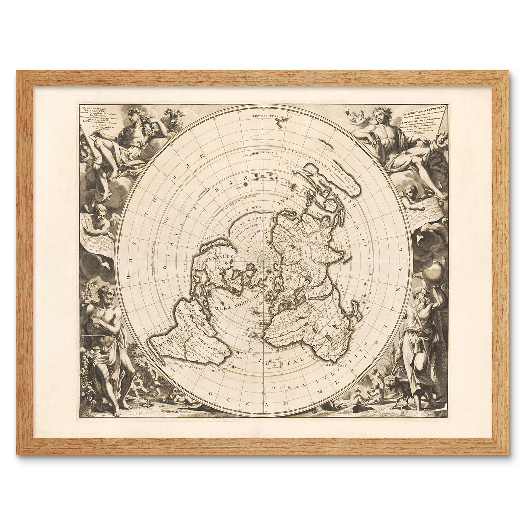 Jacques Cassini Flat Earth Map 1713 Sepia Colour Terrestrial ...