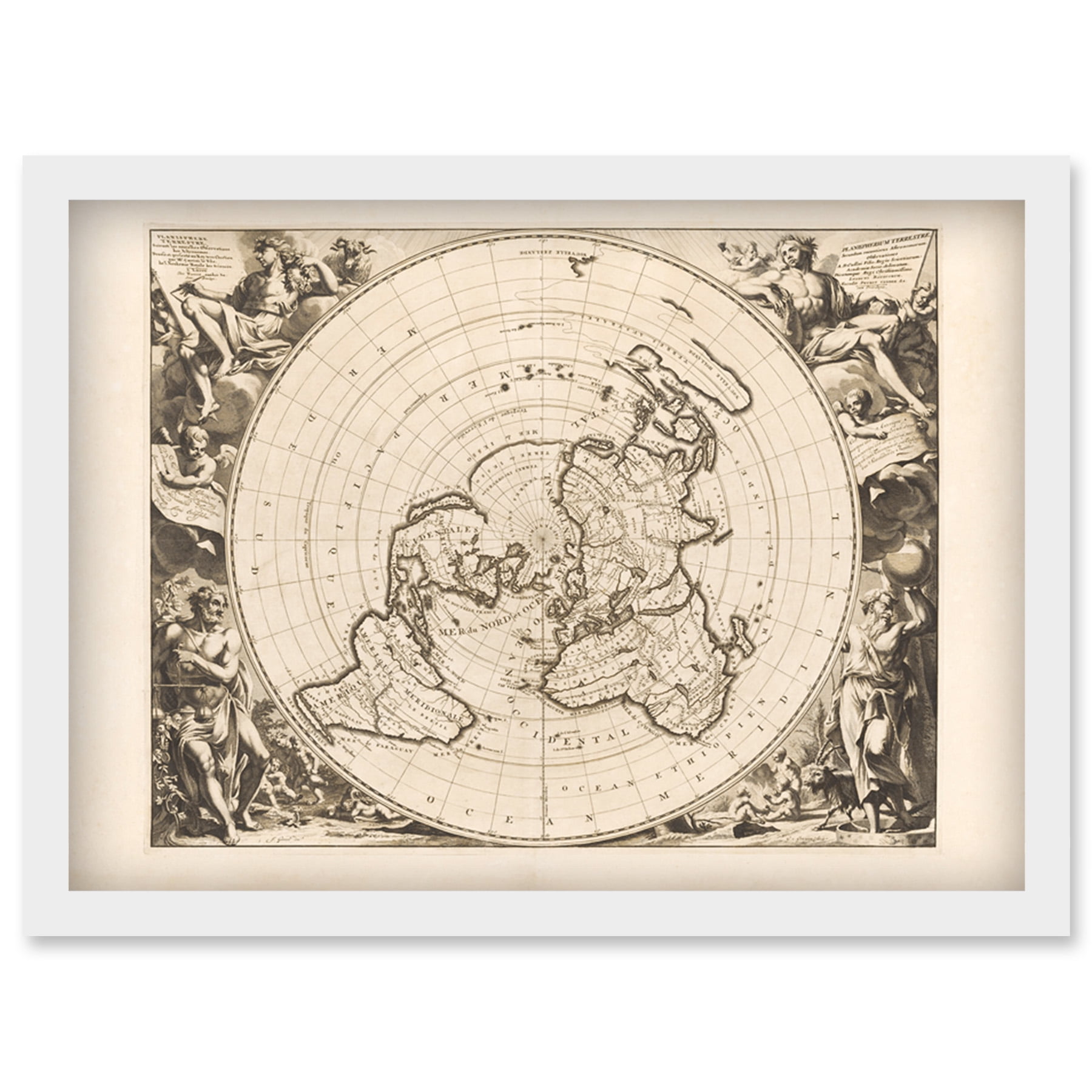 Jacques Cassini Flat Earth Map 1713 Sepia Colour Terrestrial ...