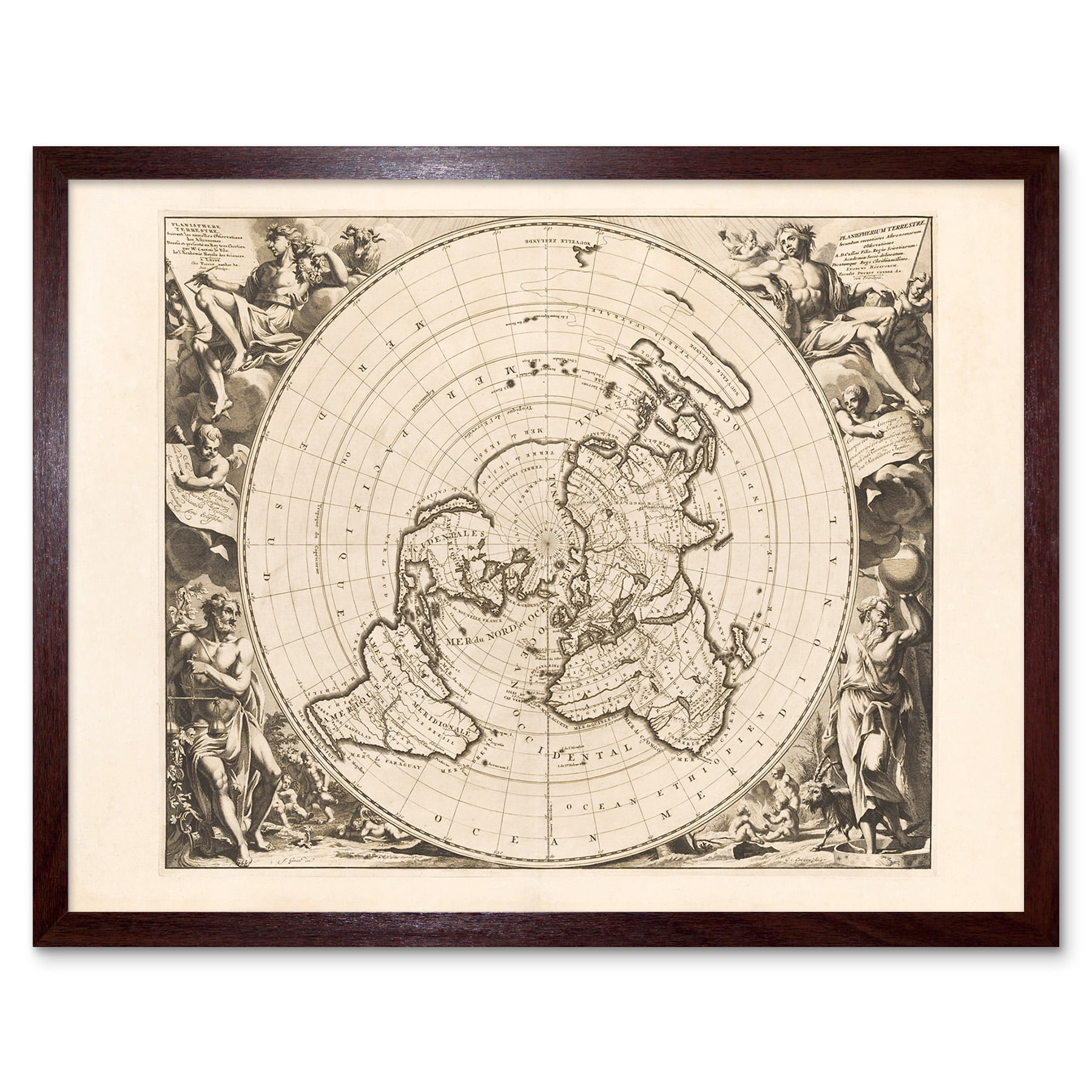 Jacques Cassini Flat Earth Map 1713 Sepia Colour Terrestrial ...