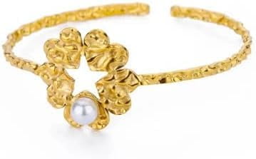 Jacques Eclat 18K Gold Abstract Dented Bangle, Gold Plated Adjustable ...