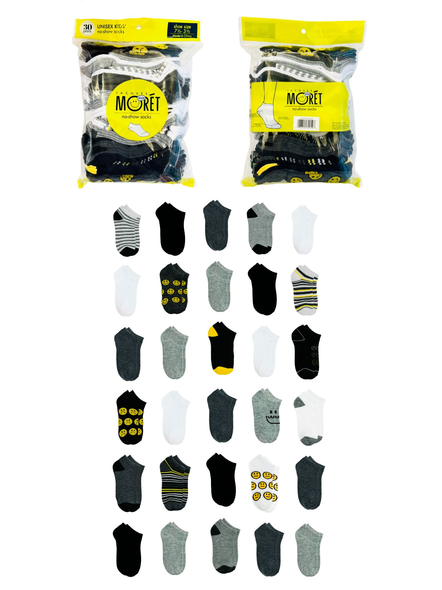 Jacques Moret Kid's No-Show Socks, 30-Pack, Size 7.5-3.5 - Walmart.com