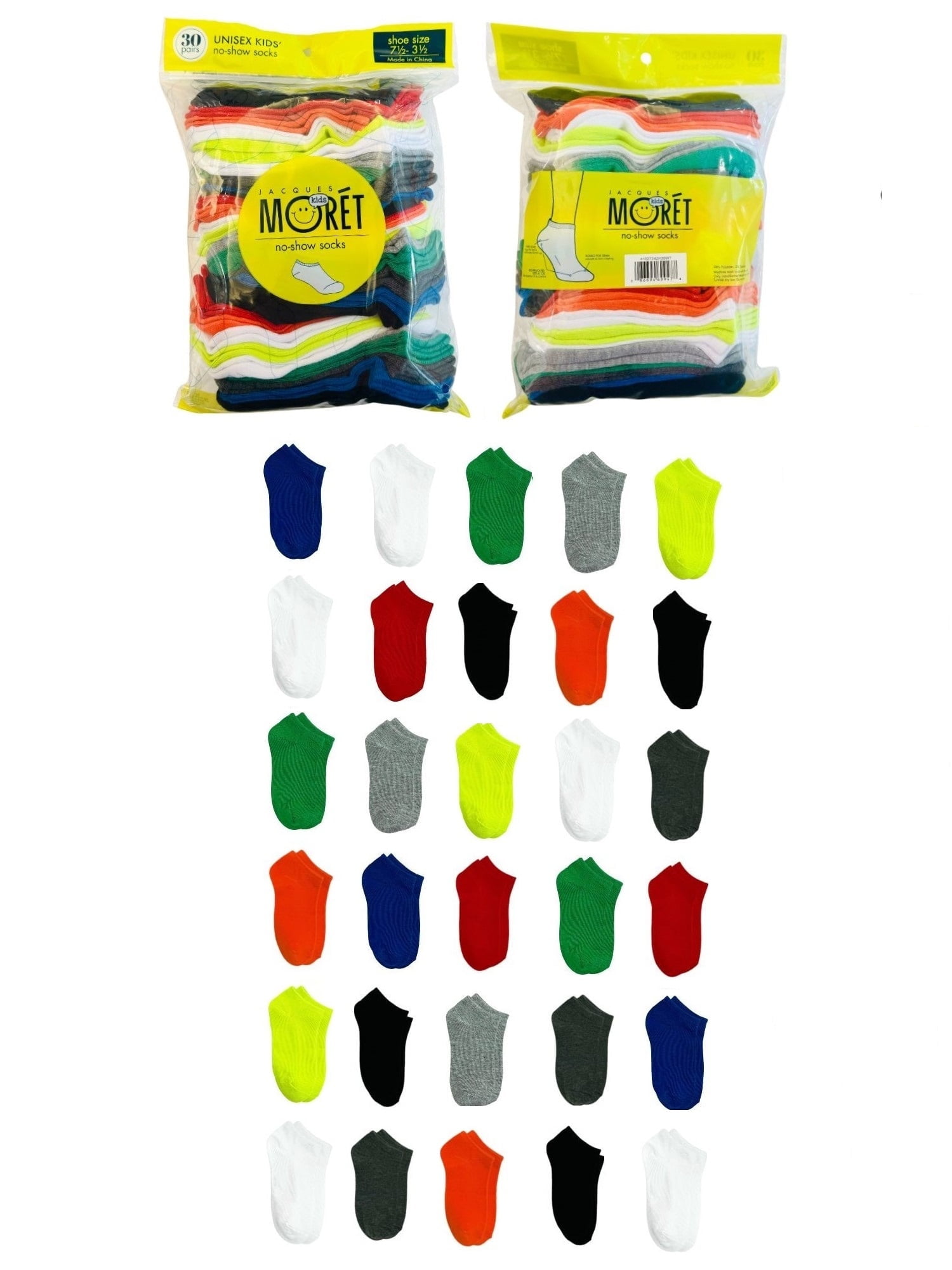 Jacques Moret Kid's No-Show Socks, 30-Pack, Size 7.5-3.5 - Walmart.com
