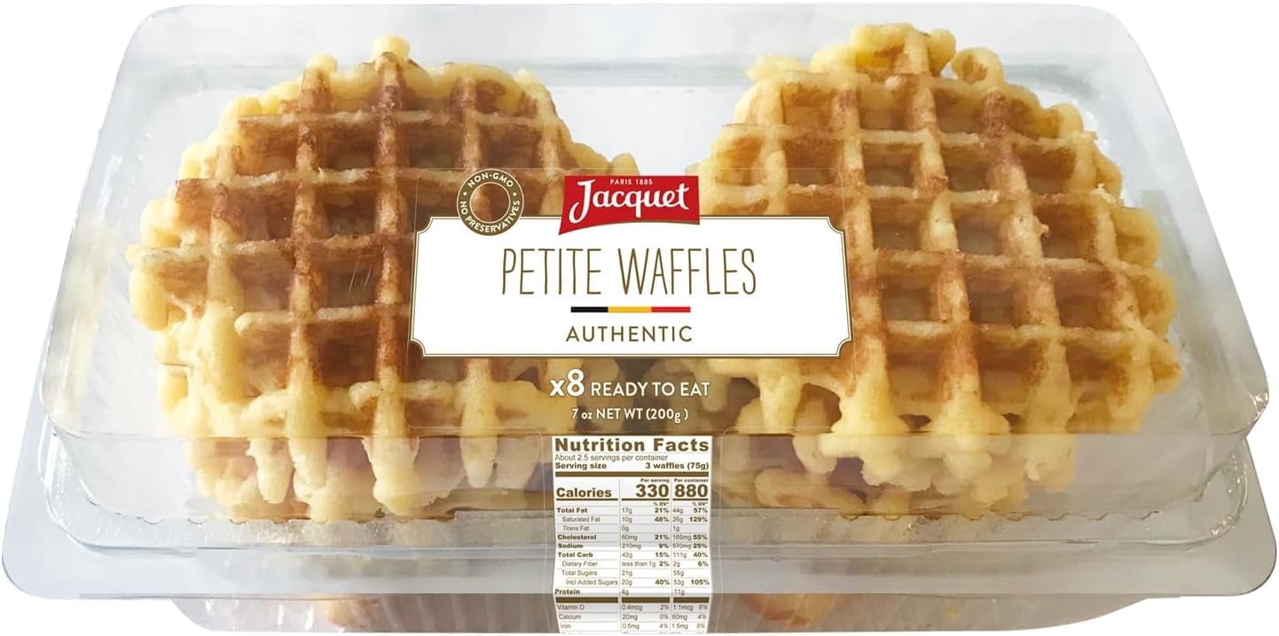 Jacquet Belgian Waffles, Pack of 8, Ready-to-Eat Pearl Sugar Mini ...