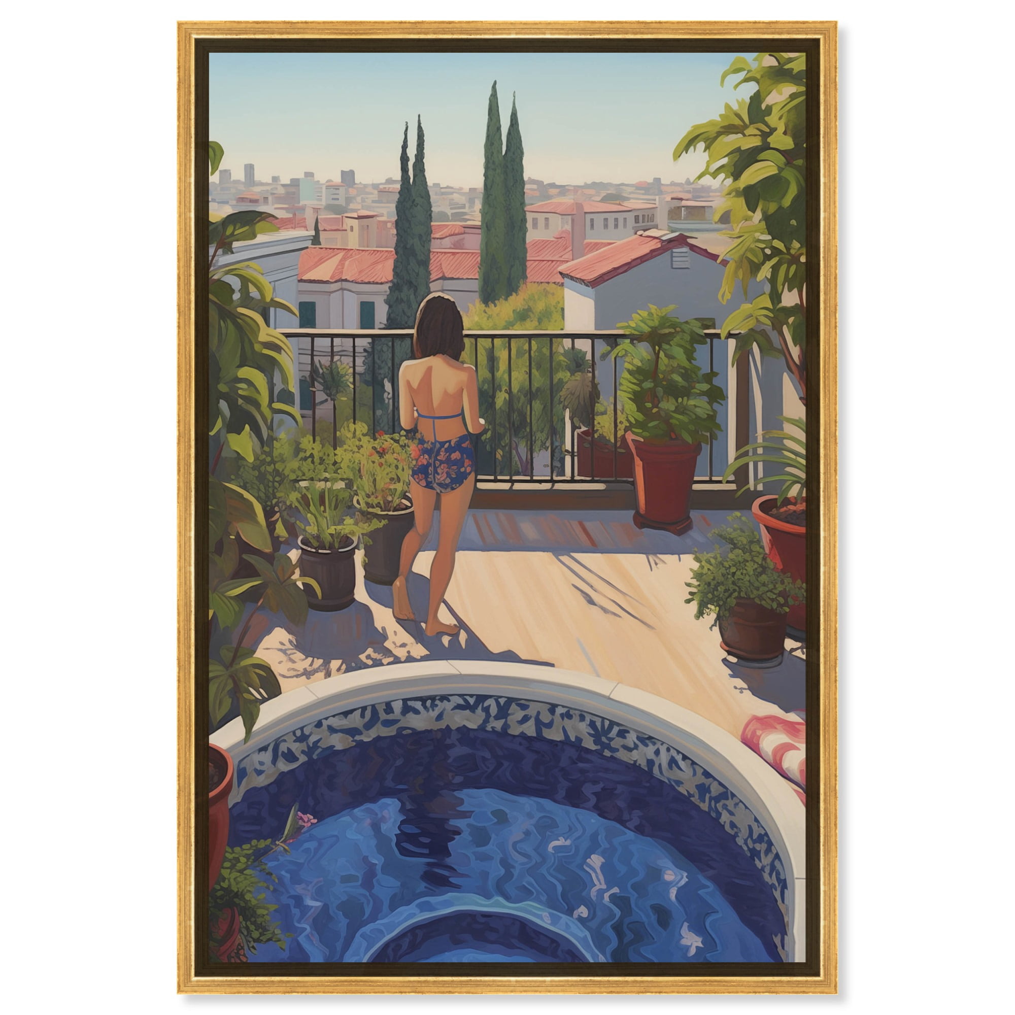 Jacuzzi Days Canvas Tropical Bathroom Wall Art by Art Remedy, Gold ...