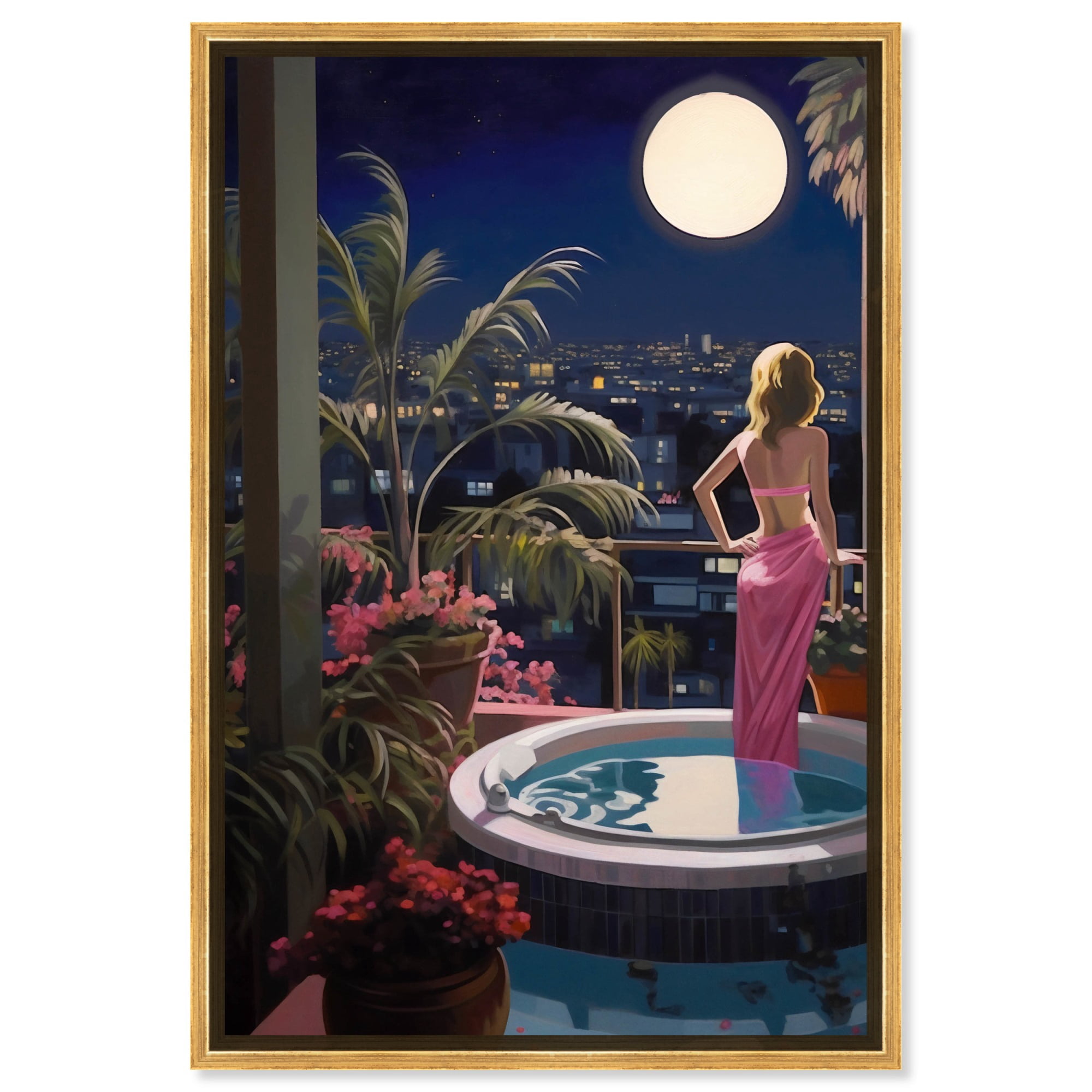 Jacuzzi Nights Canvas Tropical Bathroom Wall Art by Art Remedy, Gold ...