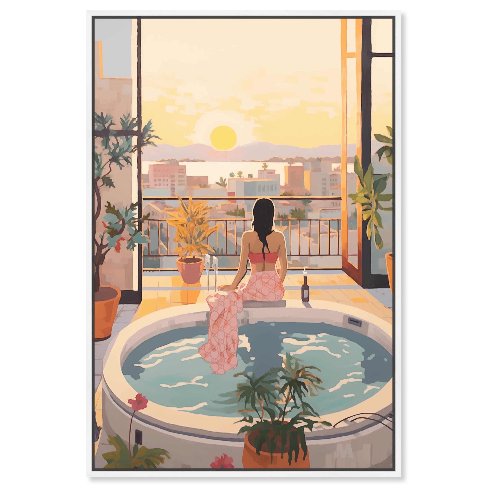 Jacuzzi Sunrise Canvas Tropical Bathroom Wall Art by Art Remedy, White ...