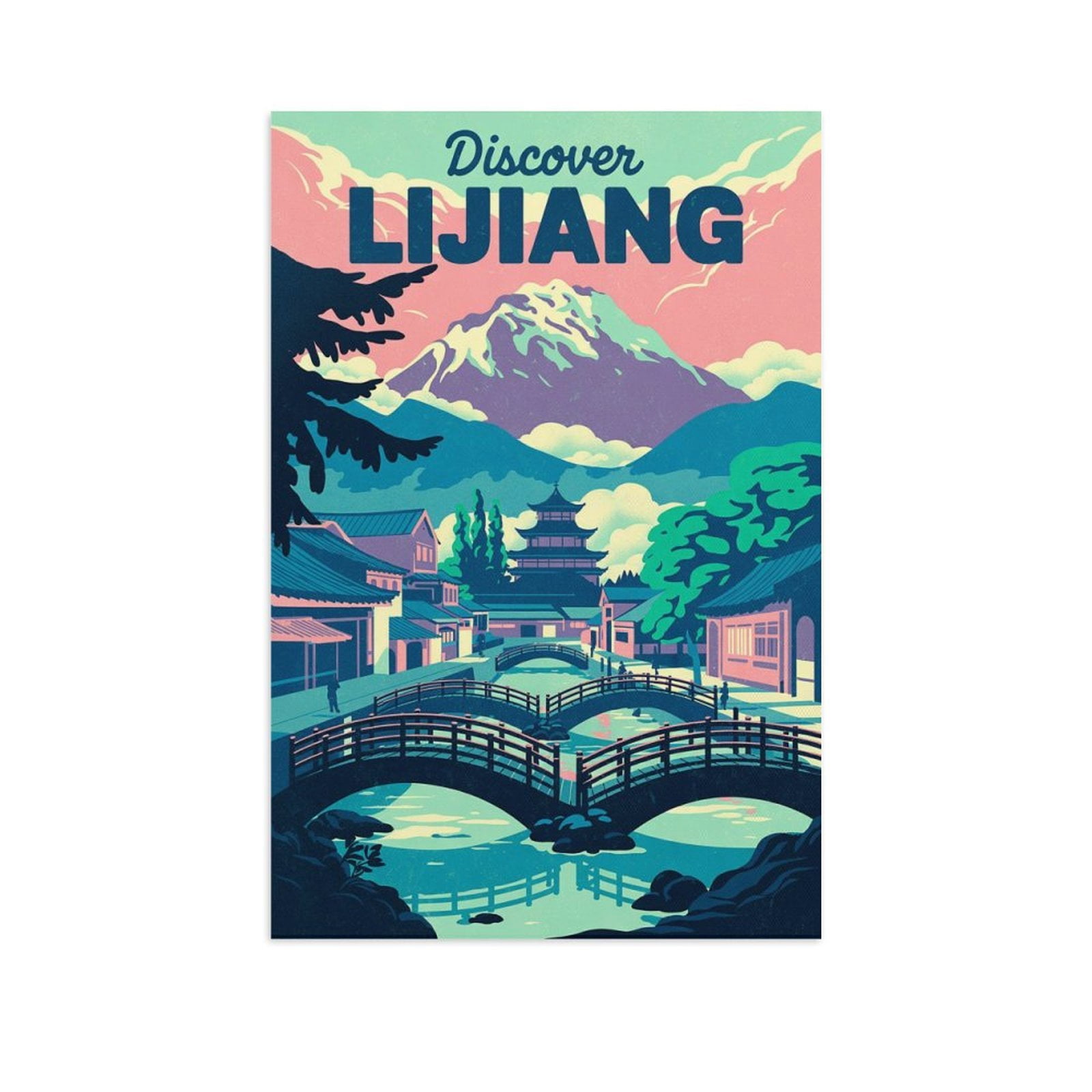 Jade Dragon Snow Mountain Classic Poster Retro Lijiang Cityscape with Scenic Views Canvas Poster ...