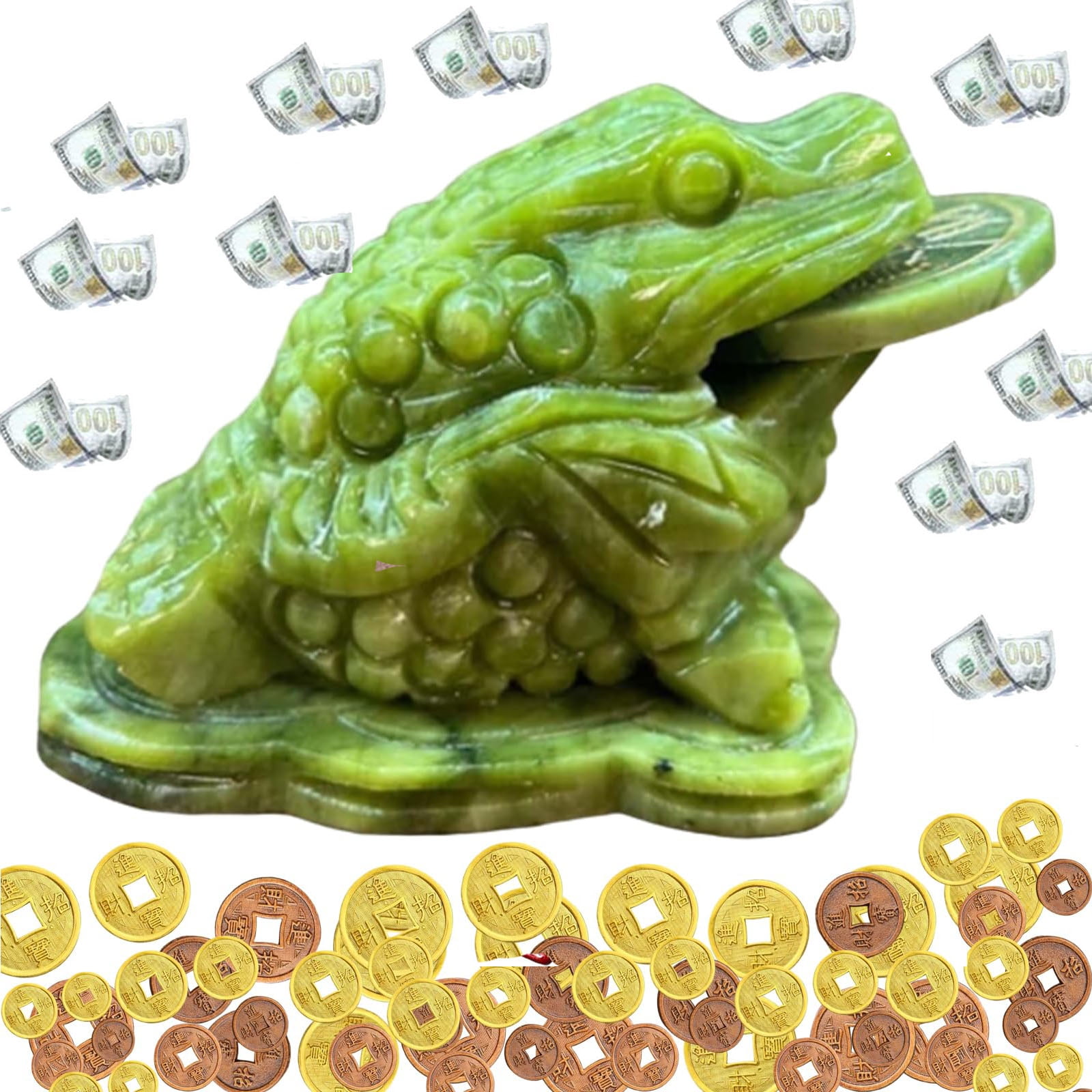 Jade Frog with Coin in Mouth, Money Frog Feng Shui with Coin Jade ...