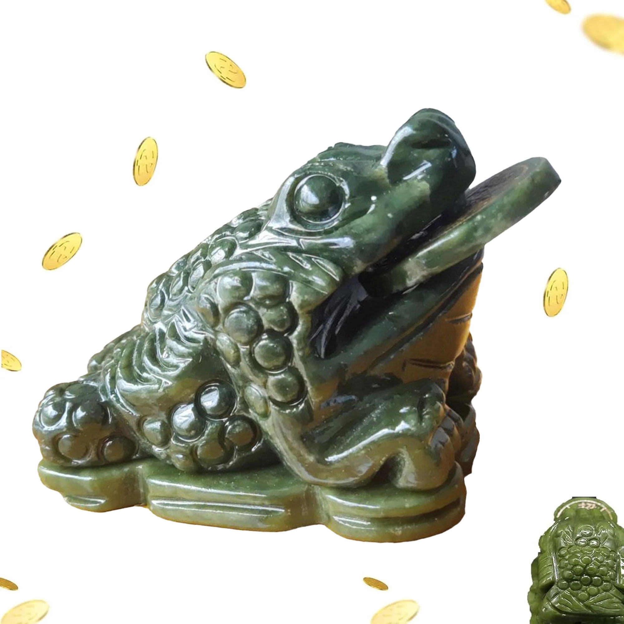 Jade Frog with Coin in Mouth, Money Toad Statue for Wealth and Good ...