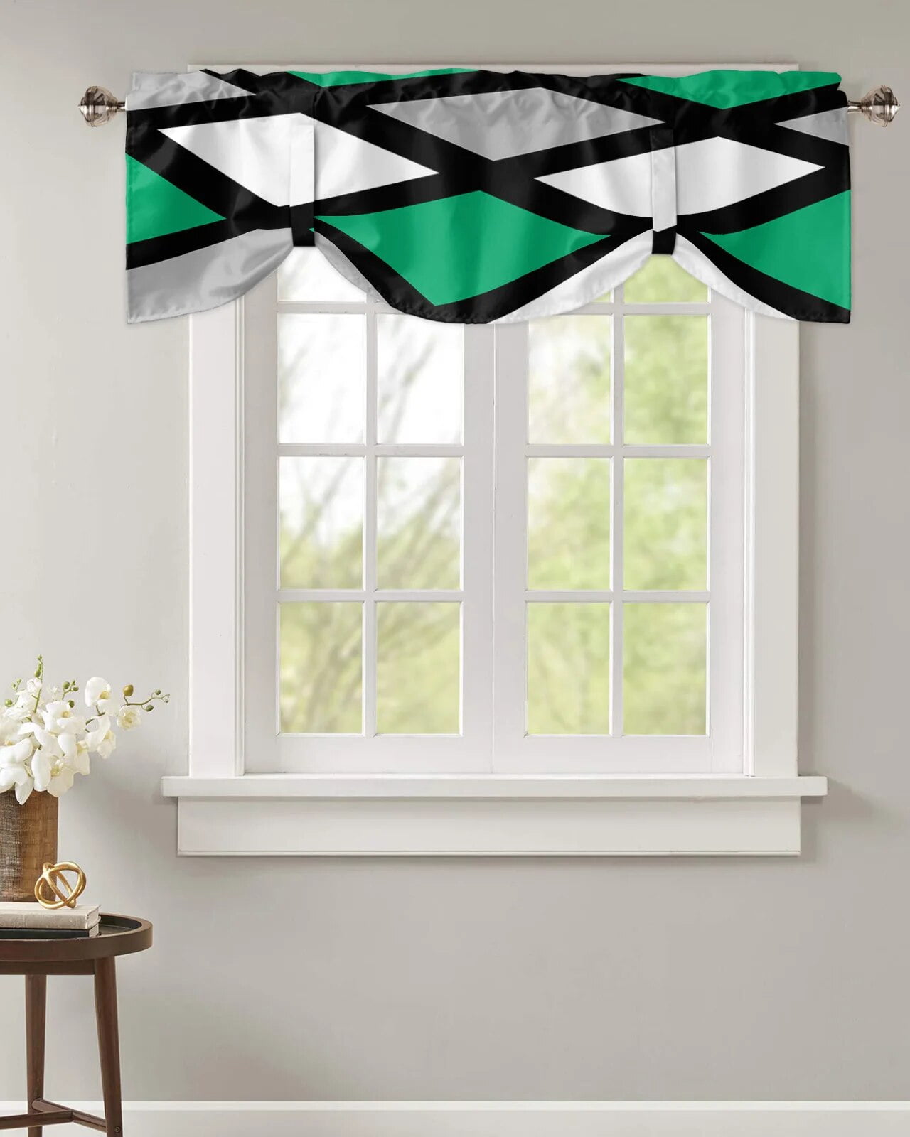 Jade Green Black Grey Geometric Square Short Window Curtain Adjustable ...