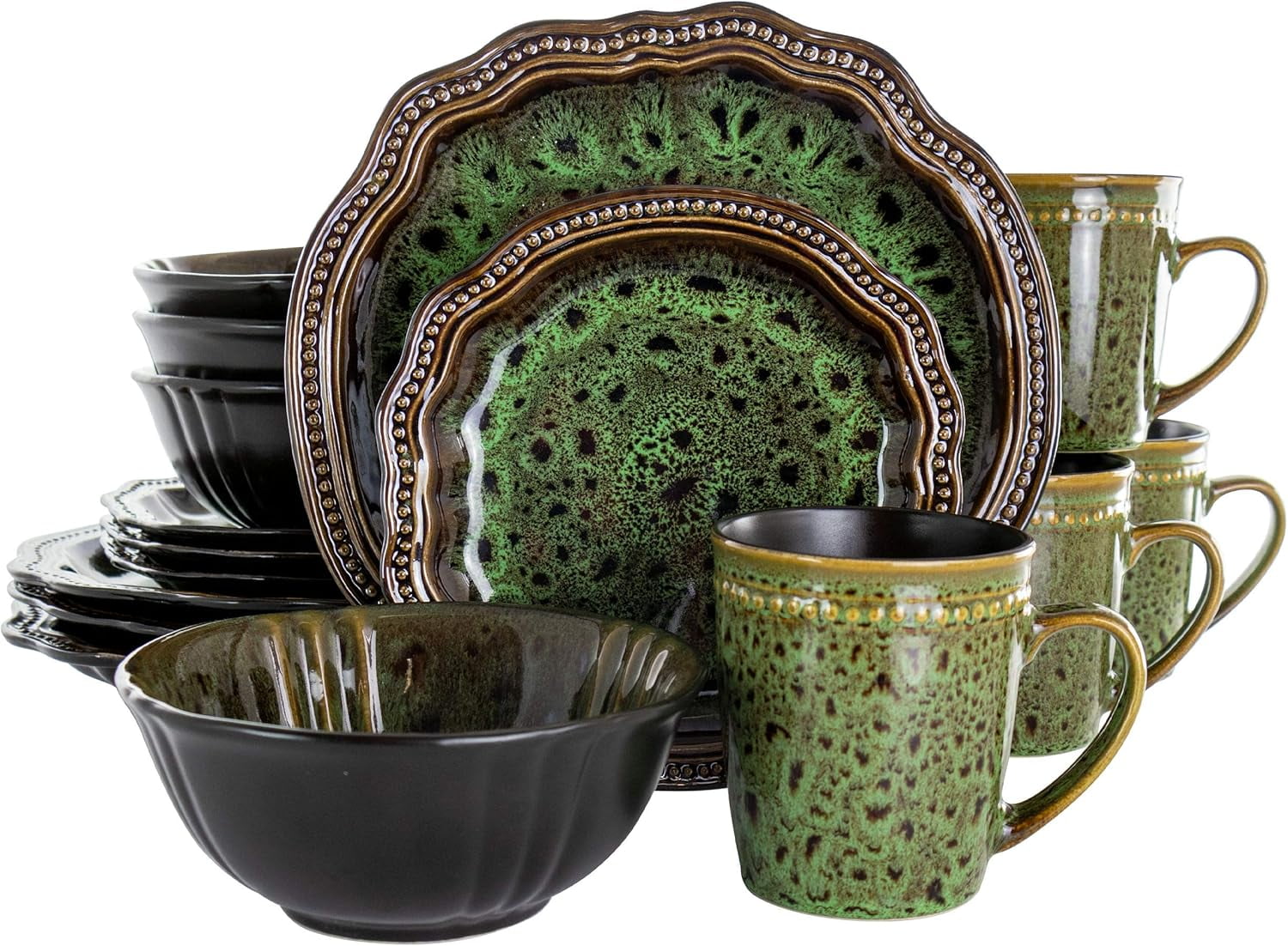 Jade Green Stoneware Round Oval Dinnerware Dish Set - Walmart.com