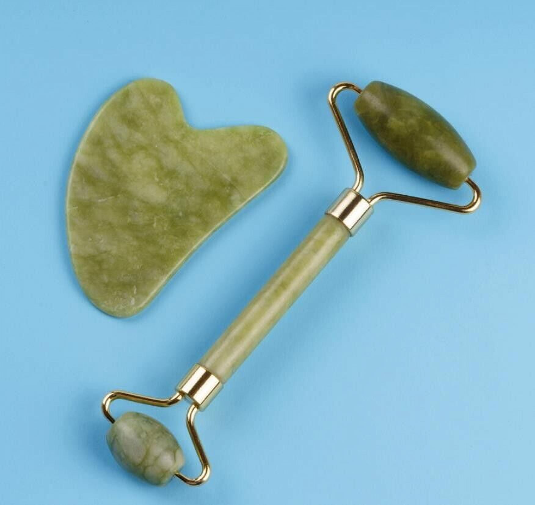 Jade Gua Sha Set Beauty Facial Roller Gua Sha Board Natural Face Thin ...