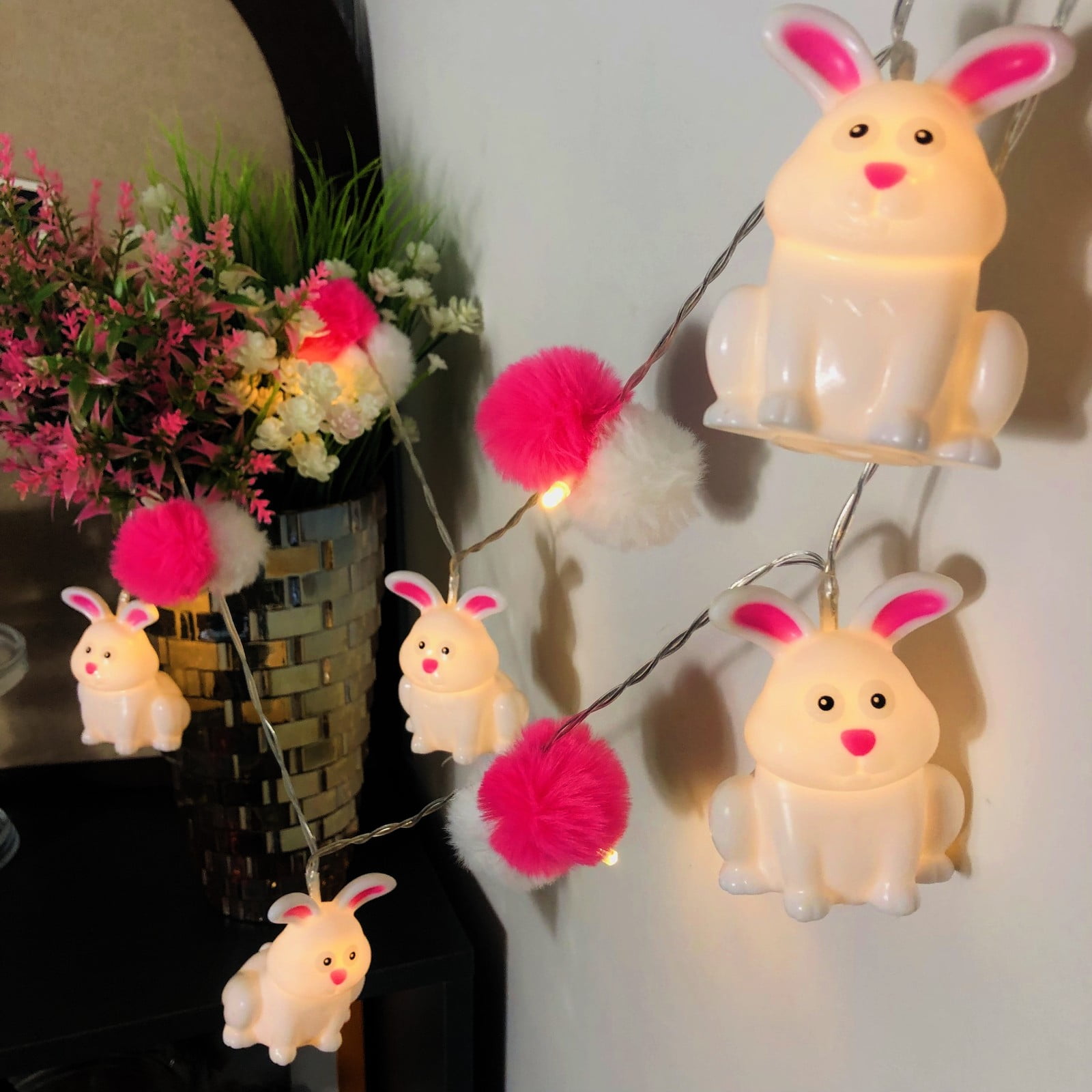 Jade Rabbit Pom Poms Night Light Battery Powered LED Indoor String ...