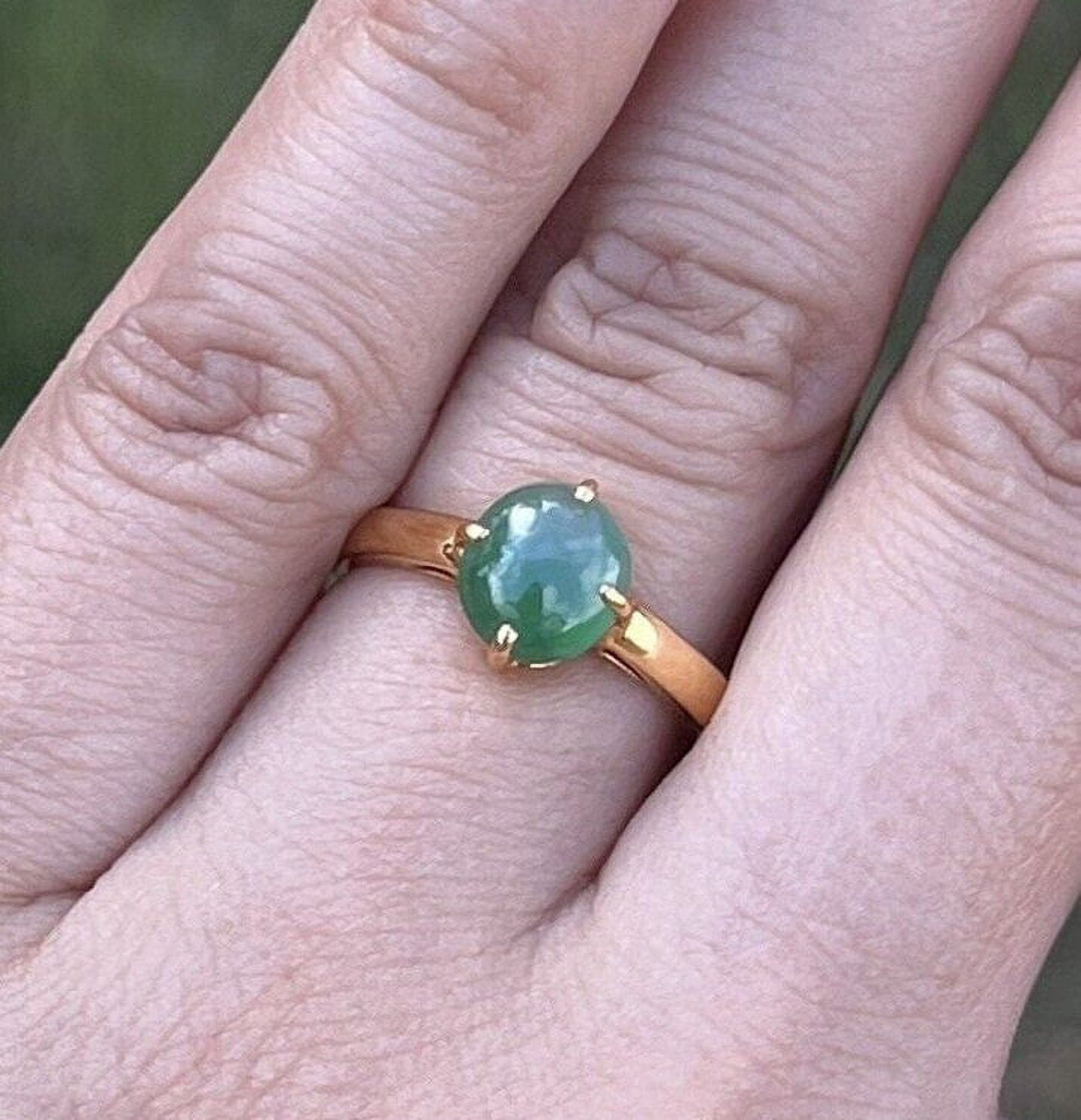 Jade Ring, Sterling Silver, Round Green Stone Ring, Genuine Imperial ...