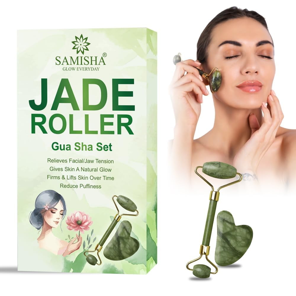 Jade Roller Gua Sha Set, Relieves Facial/Jaw Tension, Gives Skin ...