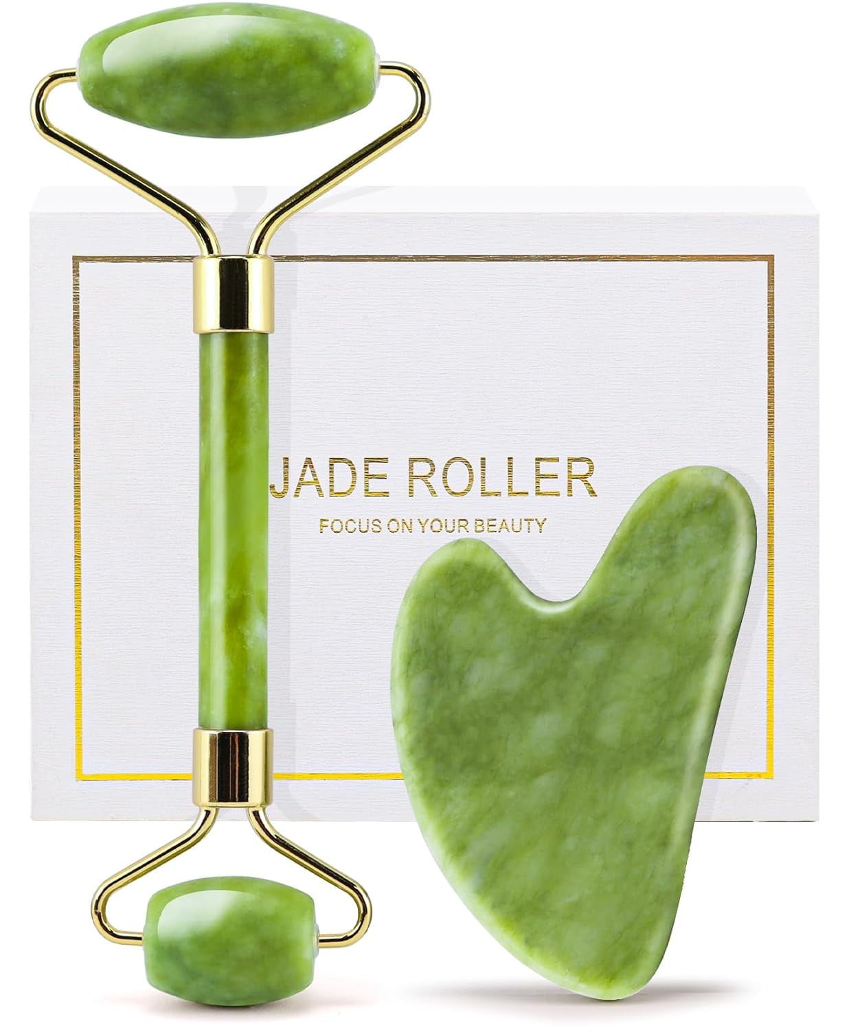 Jade Roller & Gua Sha Set for Face, Cooling & Firming Effect, Sculpting ...