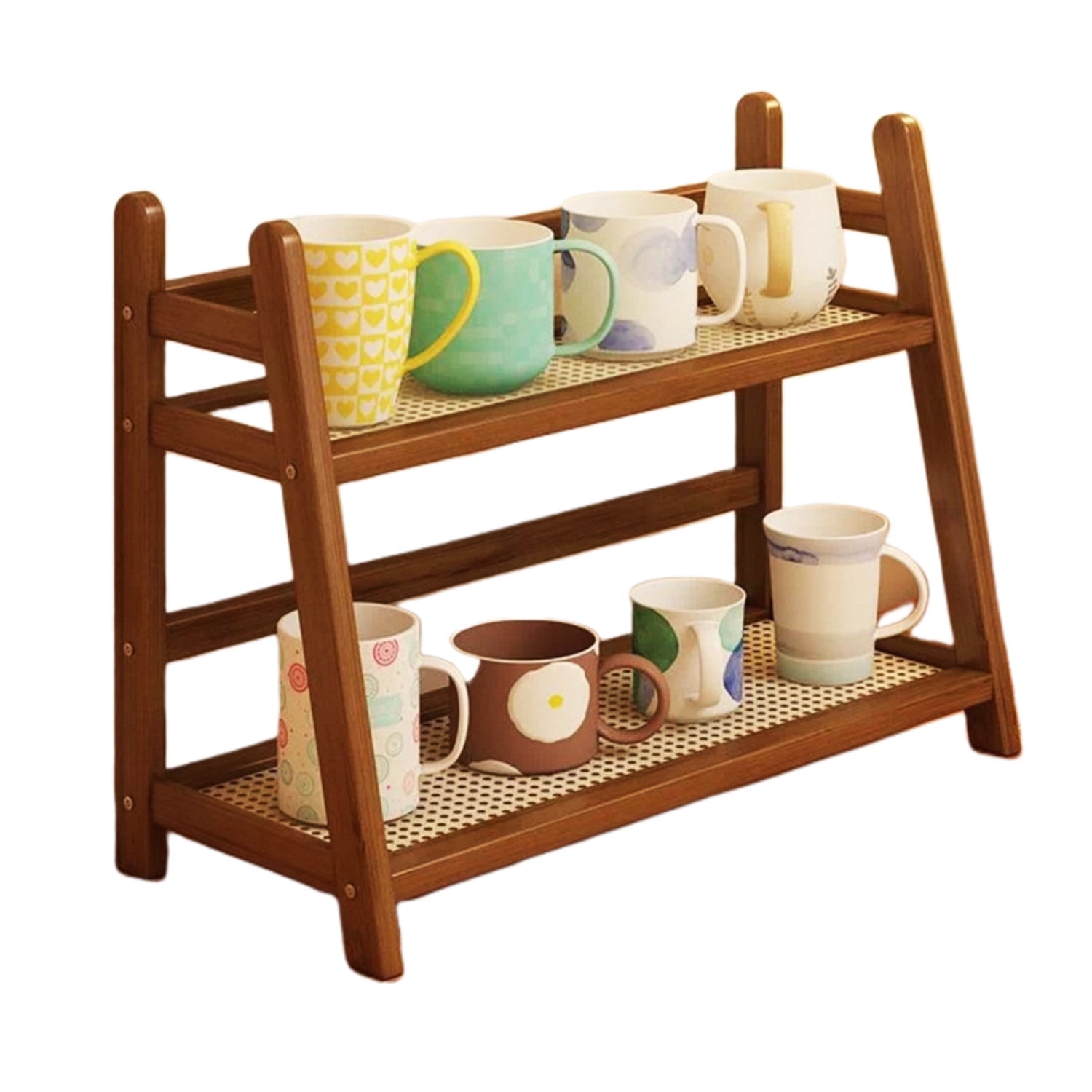 Jademall Bamboo Double-Layer Kitchen Rack - 15.3x7x11.2inch Mug Storage ...