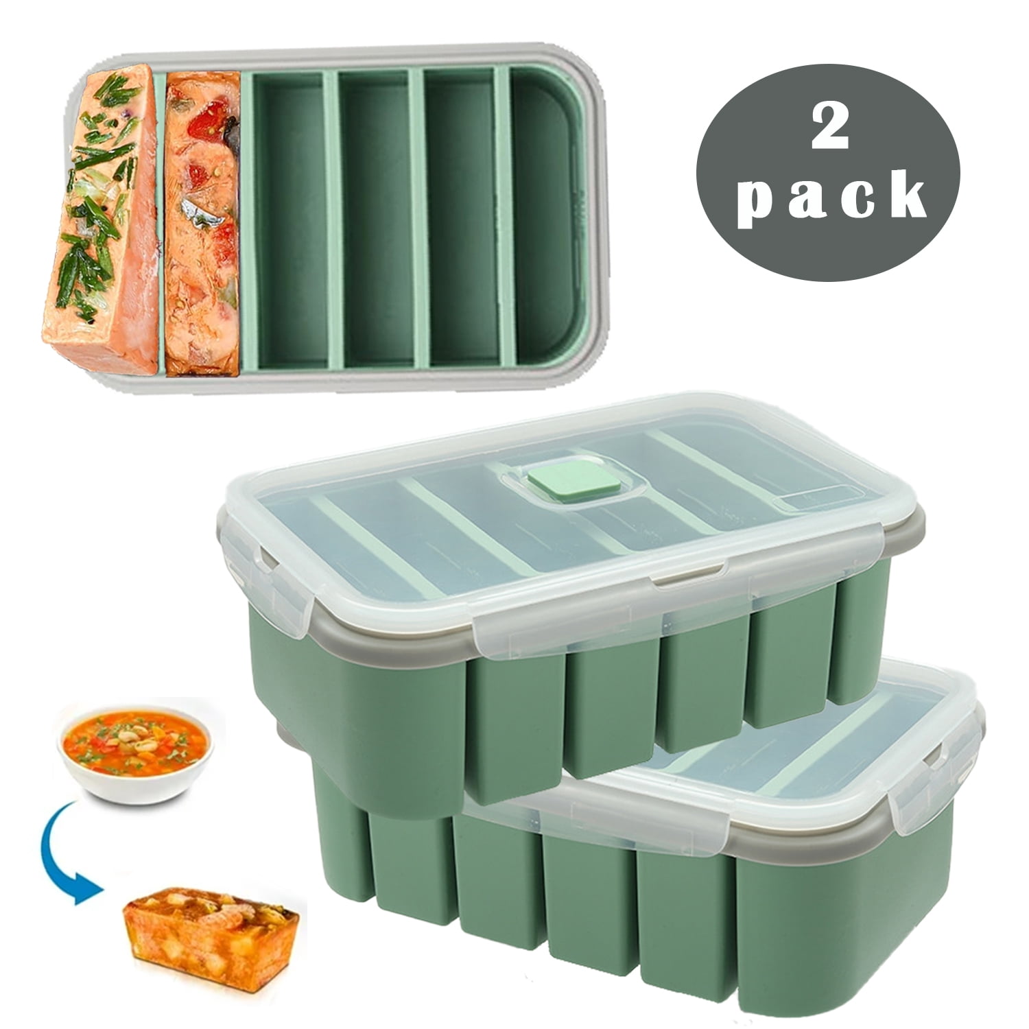 Jademall Silicone Freezer Tray with Lid 2 Pack, 1 Cup Soup Freezer ...