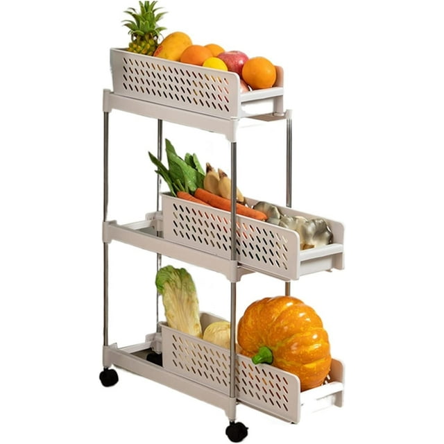 Jadeshay 3-Tier Slim Mobile Shelving Unit on Wheels, Slide Out Rolling ...