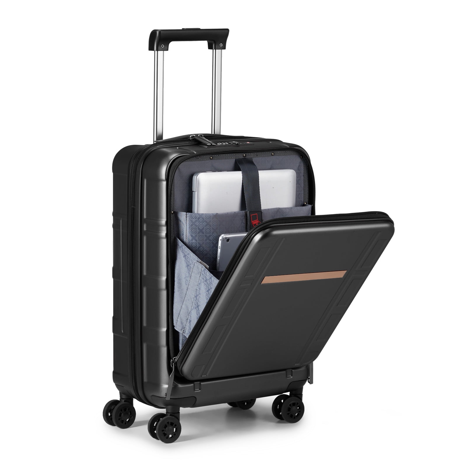 Jadona 20" Extensible Carry on Luggage 22x14x9 PC+ABS Hard Shell Suitcase Front Pocket - Walmart.com