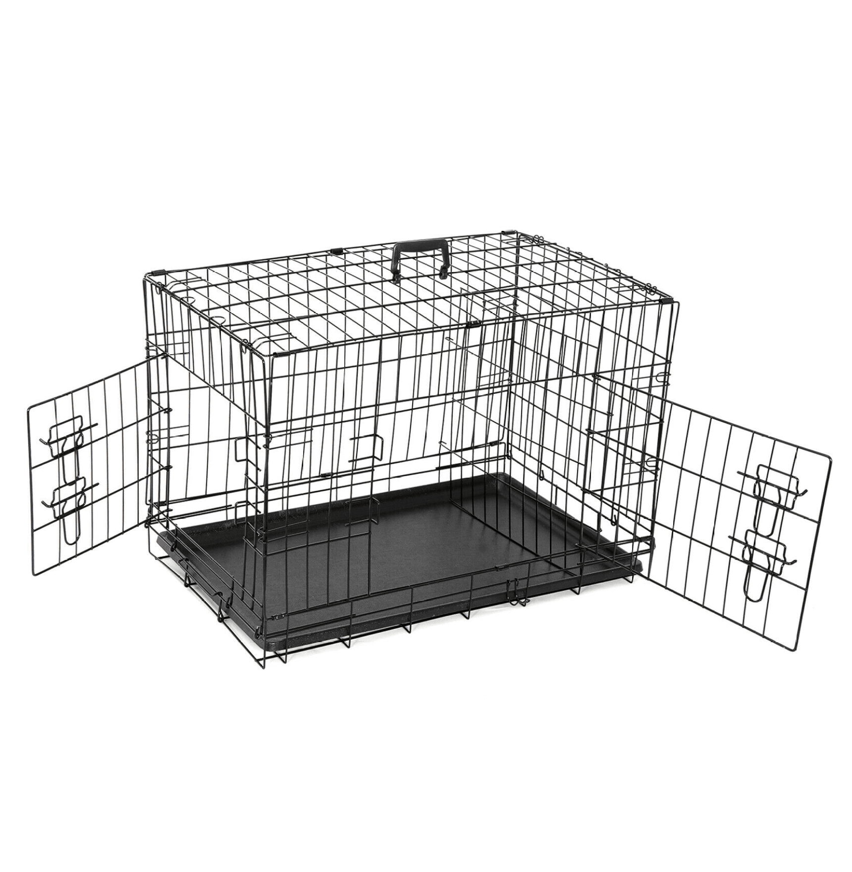 Jadona 30" 36" 42" Dog Crate Kennel Folding Metal Pet Cage 2 Door With ...