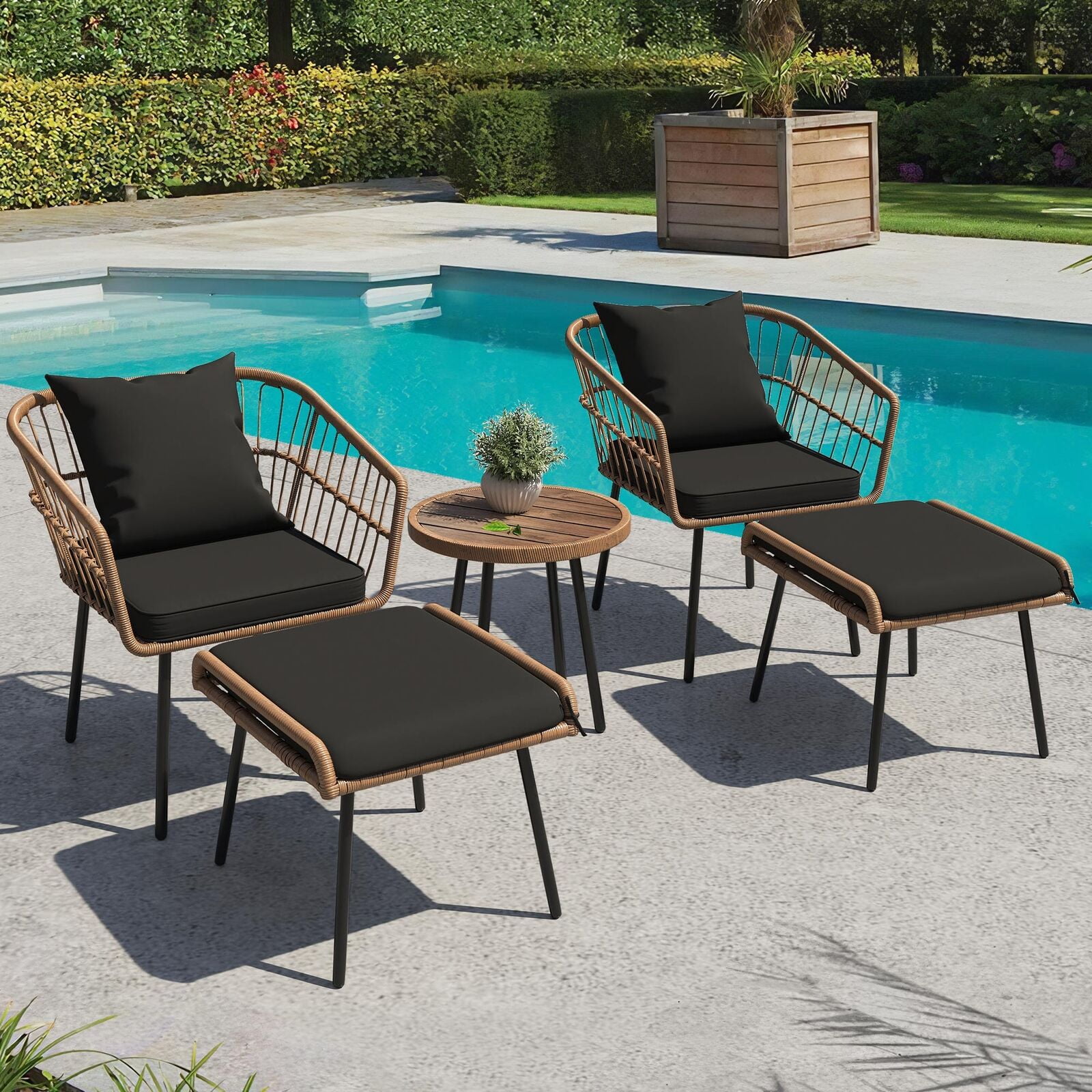 Jadona 5-Piece Outdoor Wicker Rocking Chair Set, Handwoven Rattan Patio ...