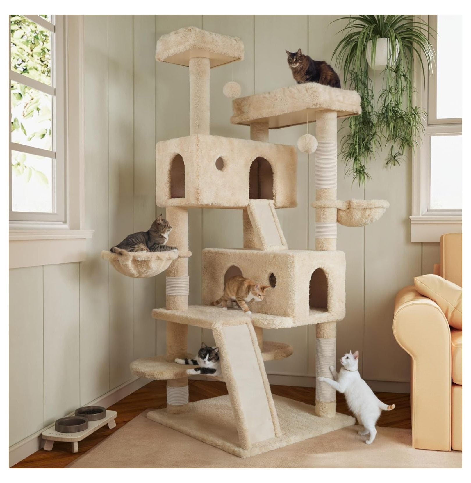 Jadona 66 Inches Multi-Level Large Tower for Indoor Big Cats/Cozy Plush ...