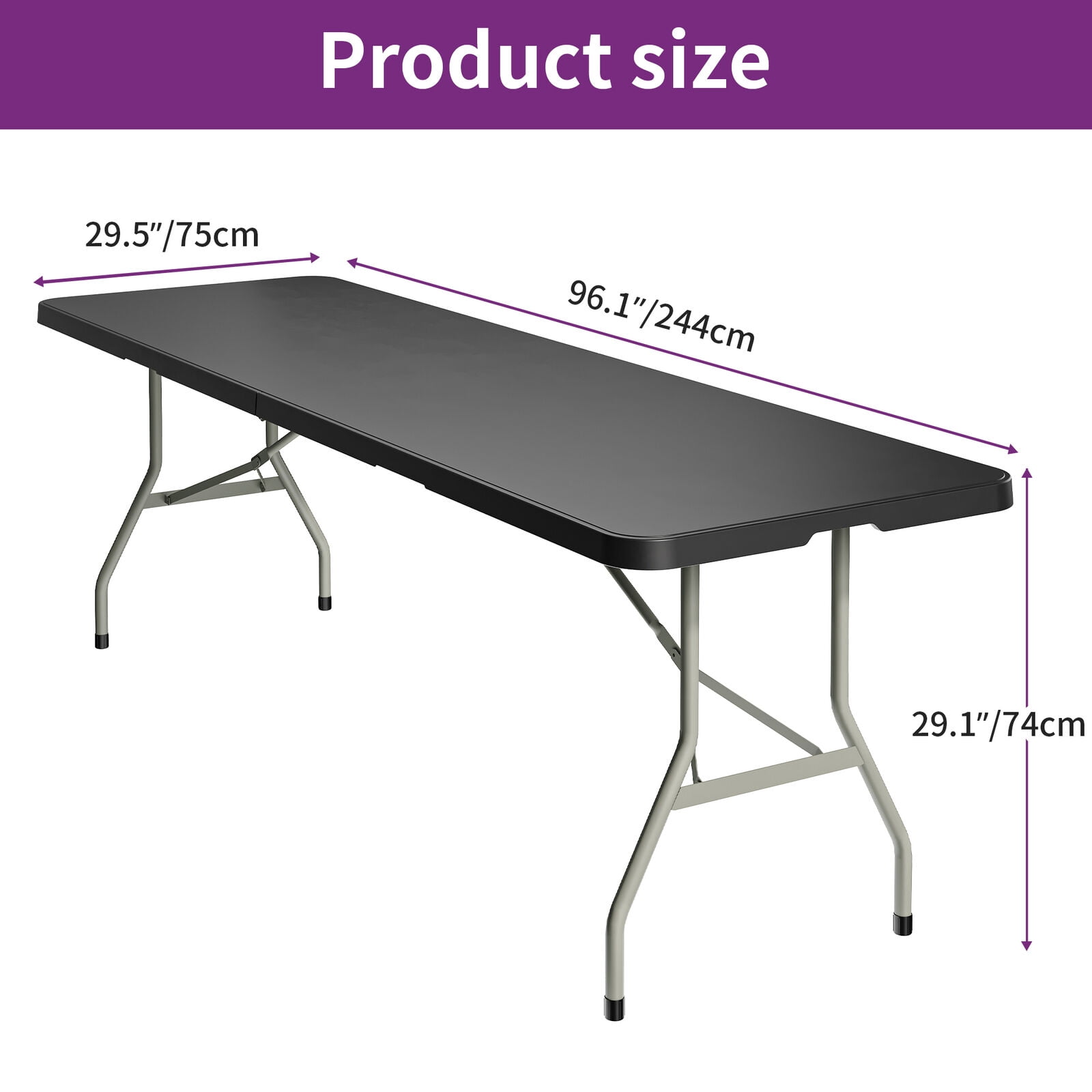 Jadona 8ft Portable Outdoor Folding Table, Heavy-Duty Plastic Picnic ...