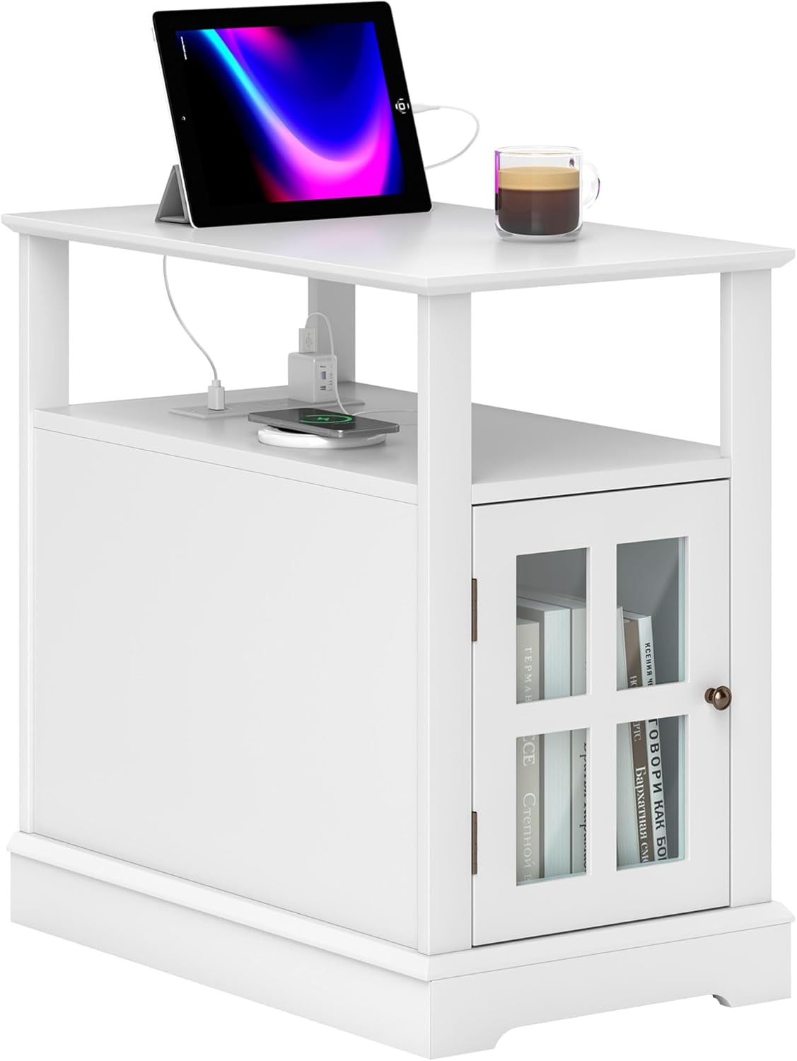 Jadona End Table with Charging Station, Narrow Side Table with USB ...