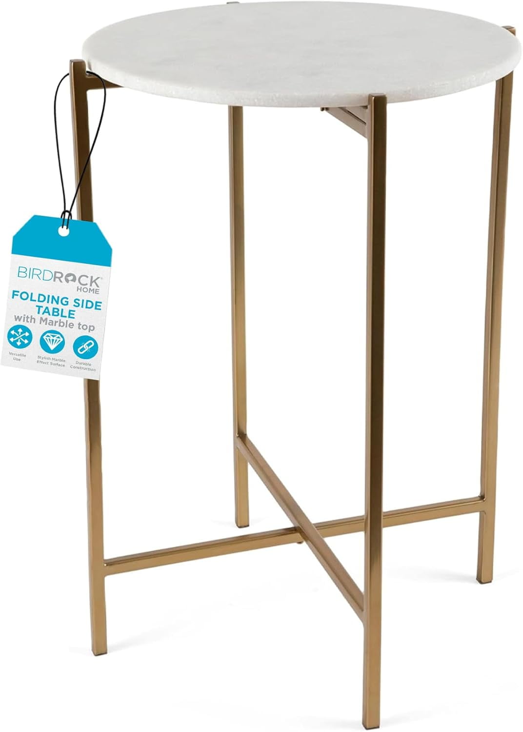 Jadona Marble Top with Foldable Legs Side Table - Modern Round End ...
