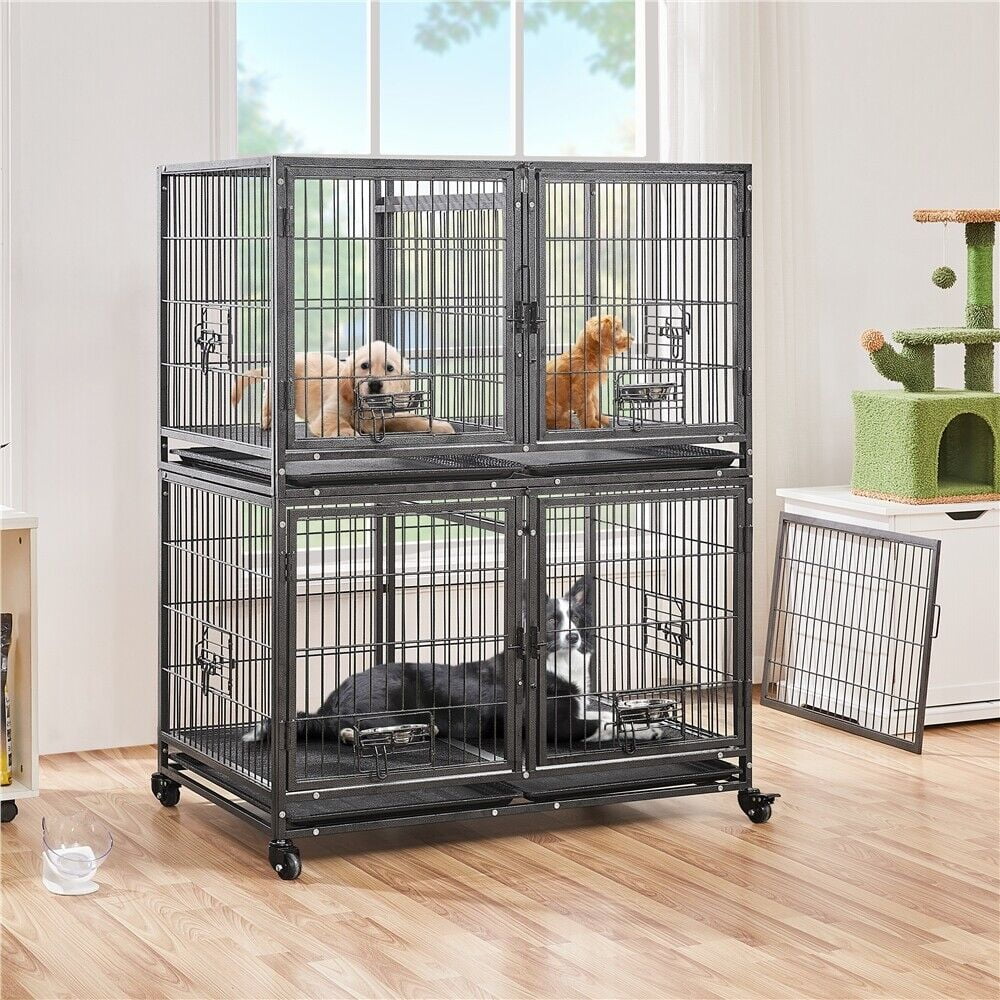 Jadona Premium Rolling Stackable Dog Crate: Open Top & Pull-out Tray ...