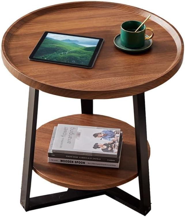 Jadona Round Coffee Table with Storage, 2-Tier Modern Living Room ...