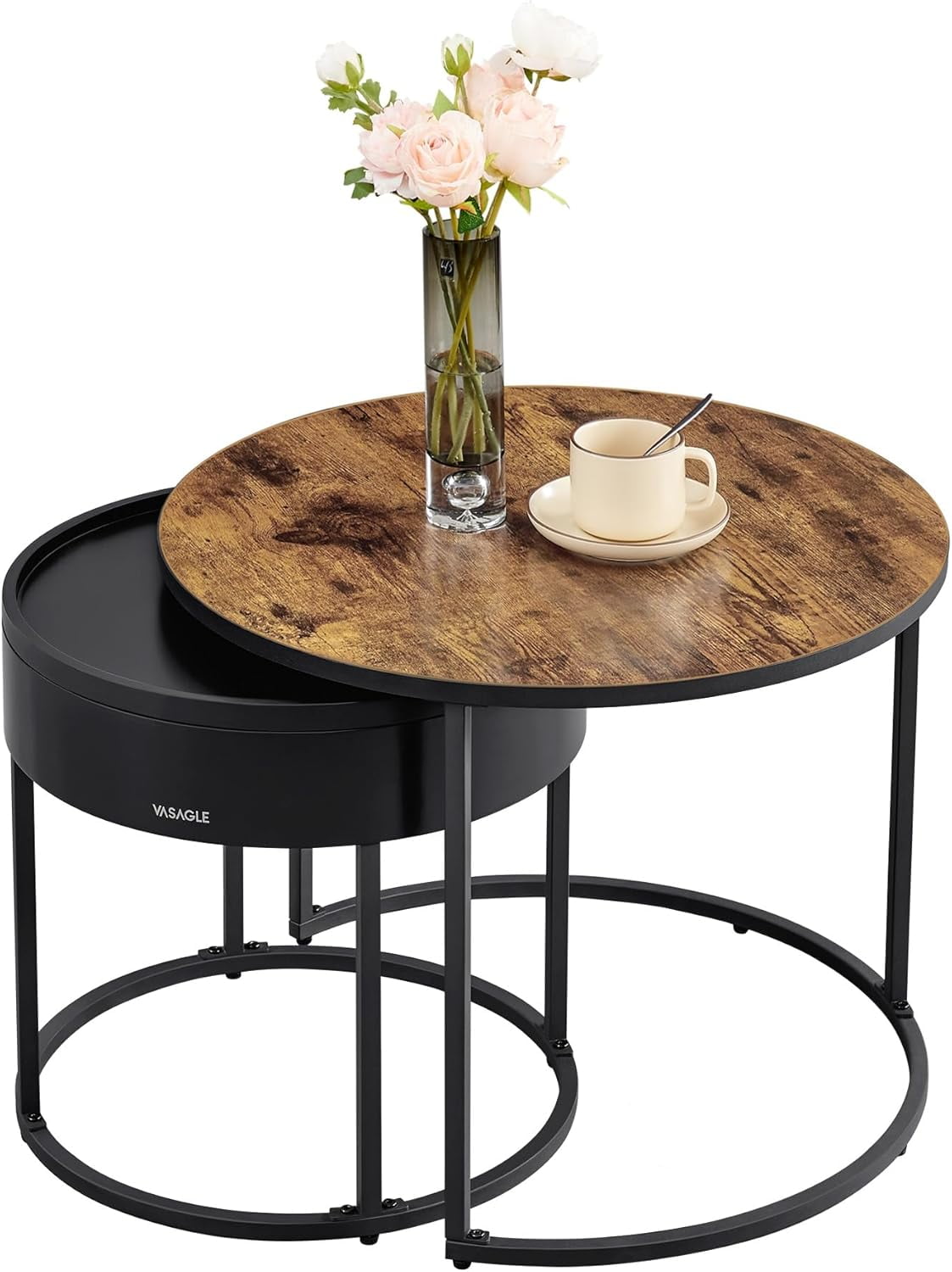 Jadona Round Coffee Tables, Set of 2 Nesting Tables, Modern Round Side ...
