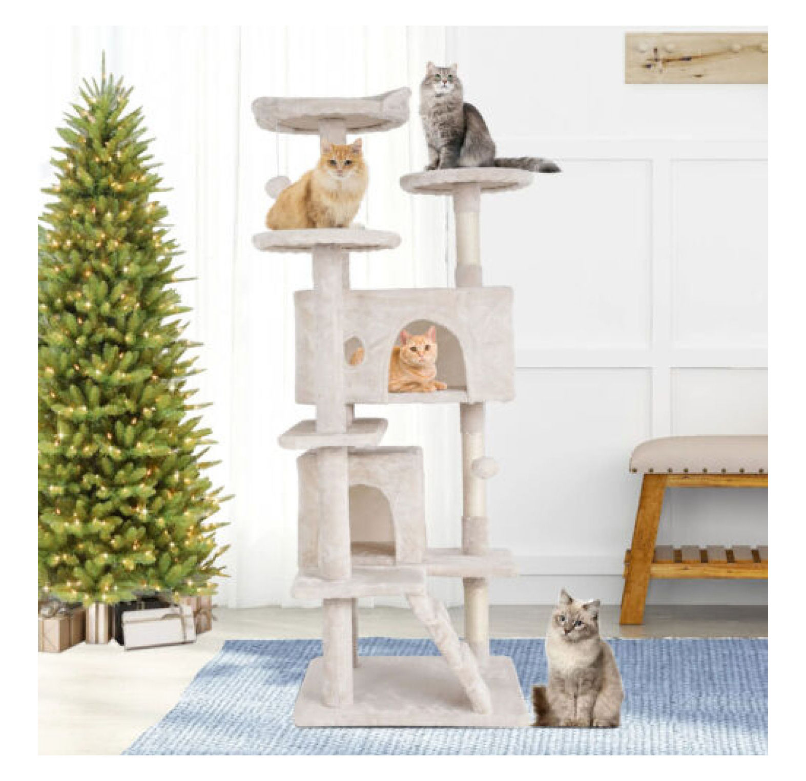 Jadona Tower Kitty Activity Center with Furry Toys Multi-Level ...