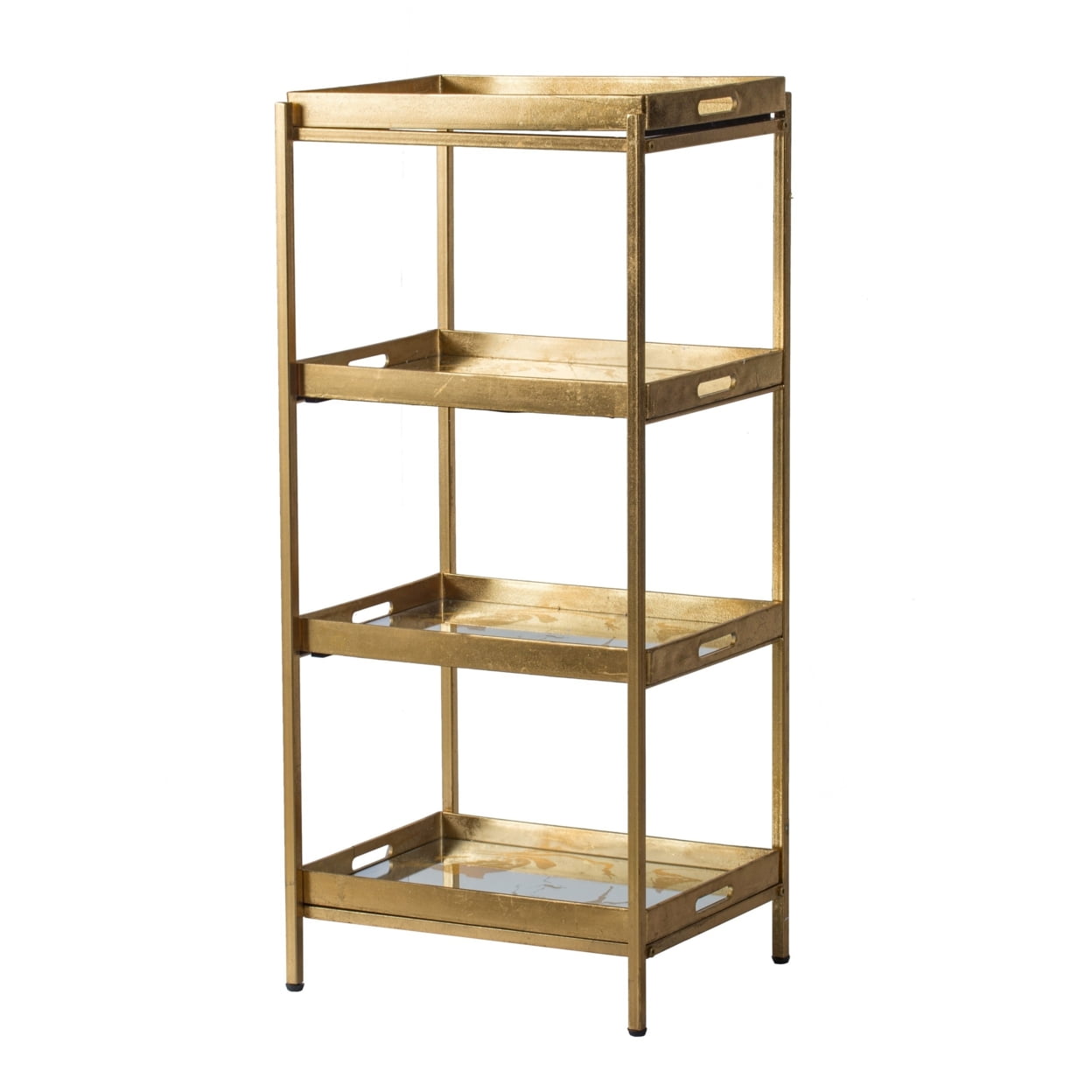 Jael 43 Inch 4 Tier Display Rack, Tray Shelves, Mirrored Bottom, Gold ...