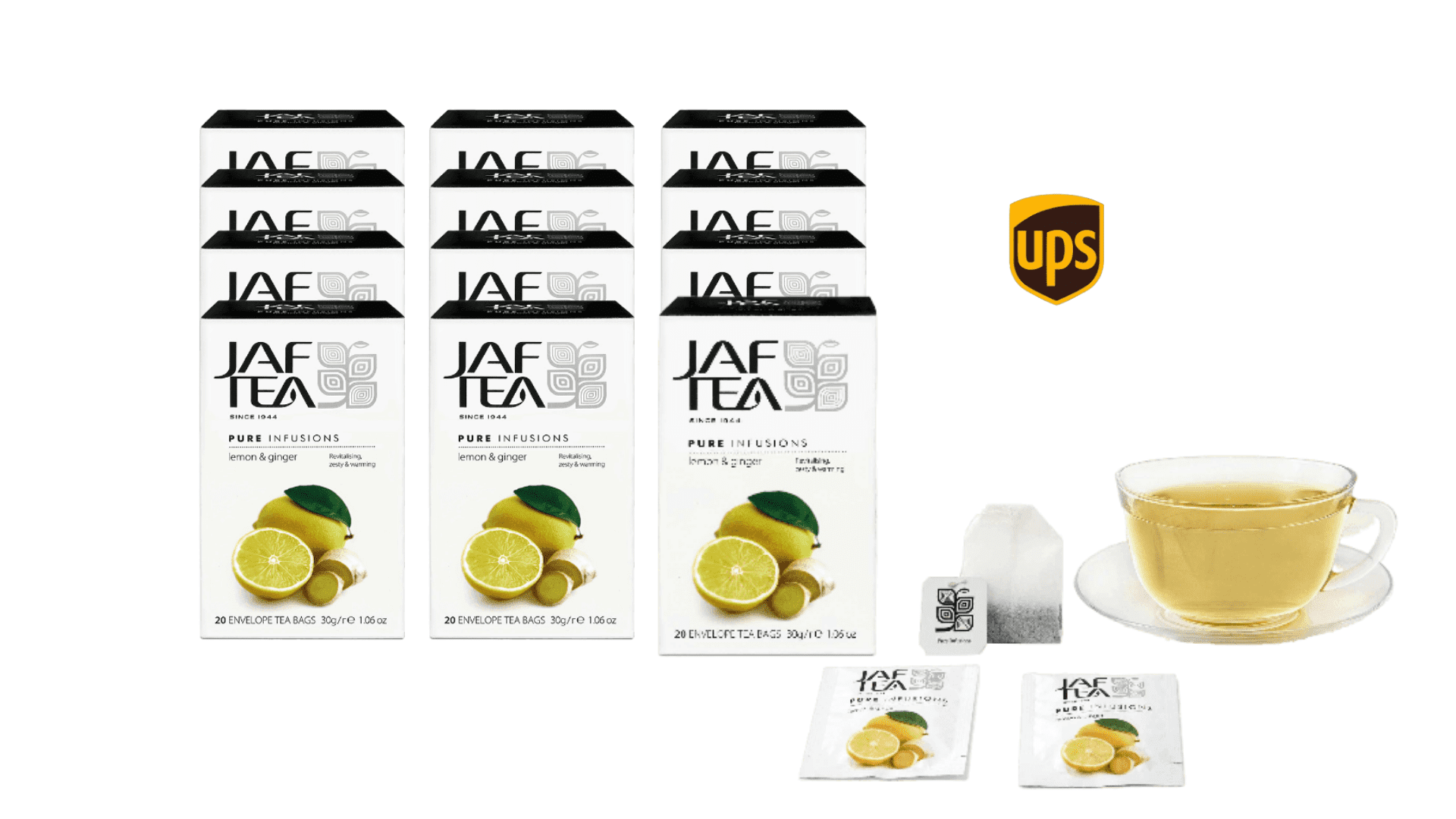 Jaf Tea Lemon & Ginger Tea Bags – Pack of 12 (20×1.5g Foil Envelope) - Walmart.com