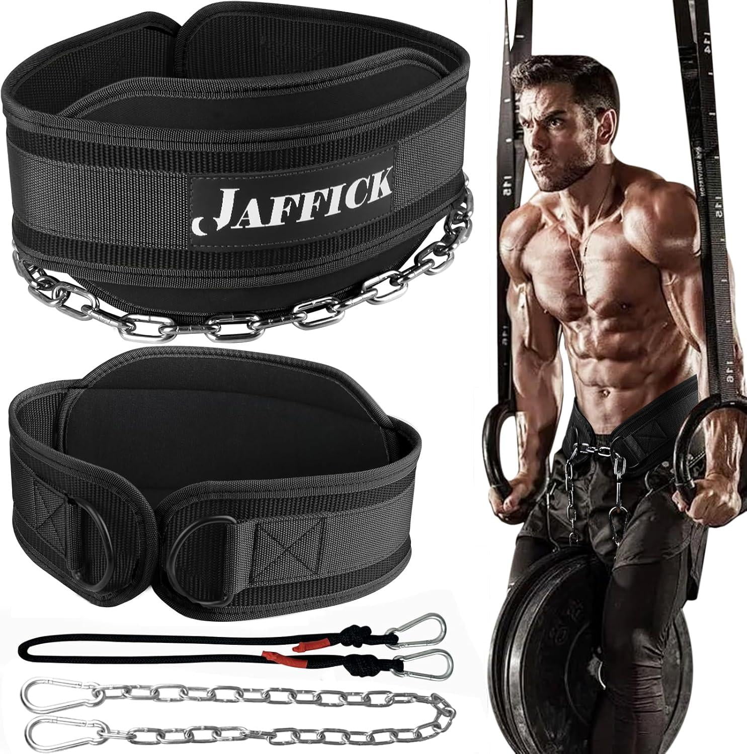 Jaffick Dip Belt with Steel Chain for Weightlifting Pullup Gym Weighted ...
