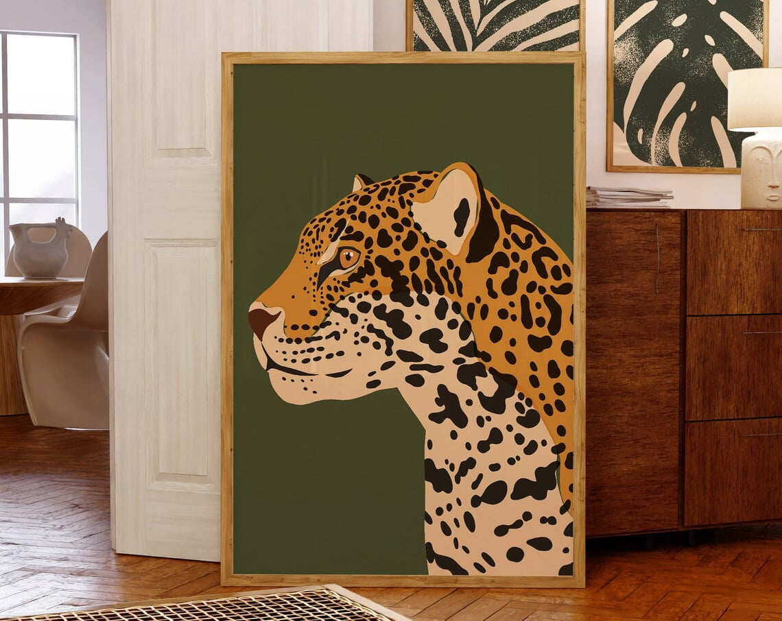 Jaguar Art Print, Jungle Wall Art, Modern Boho Artwork, Big Cat Poster ...