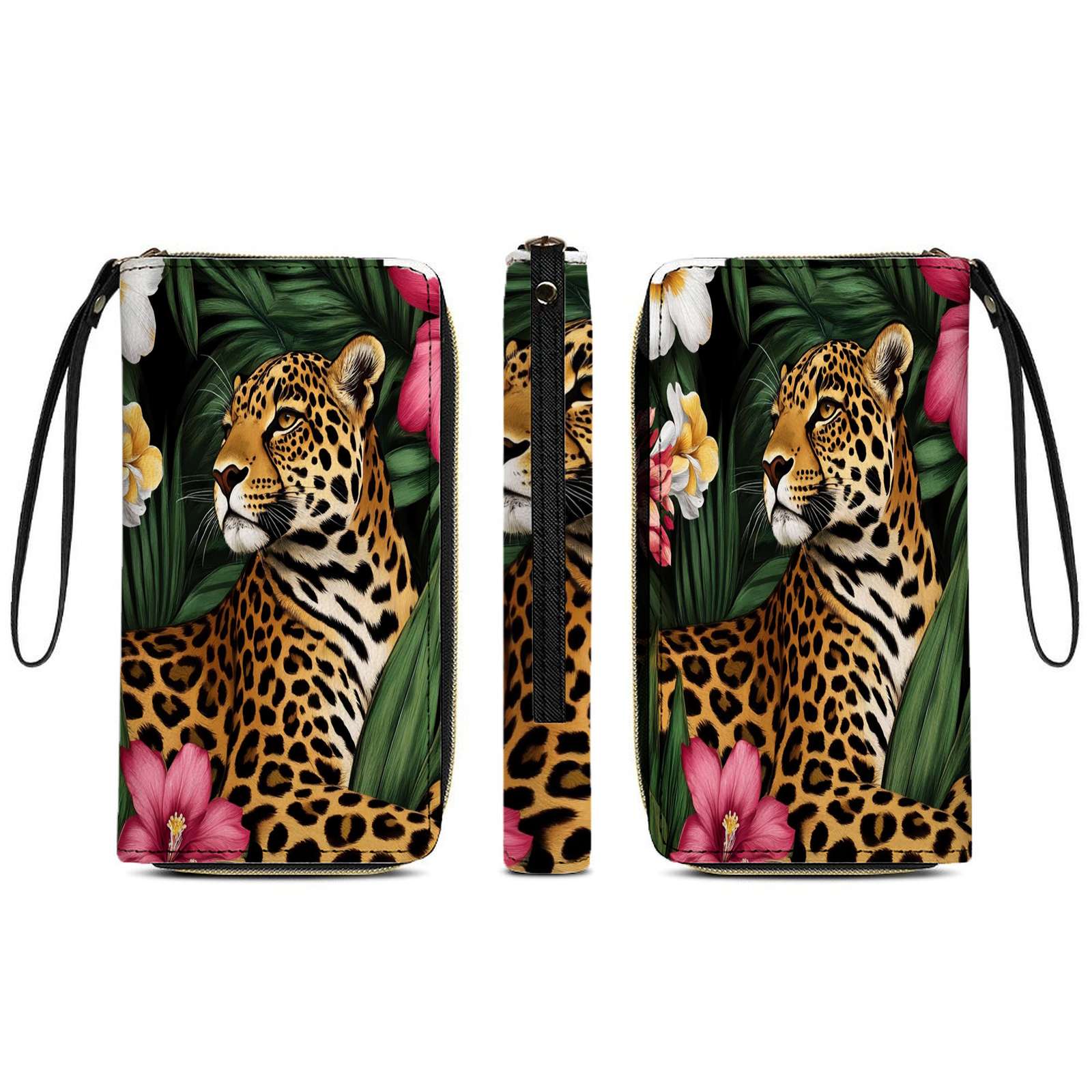 Jaguar Lush Tropical Paradise Flowers Long Wallets For Women PU Leather ...