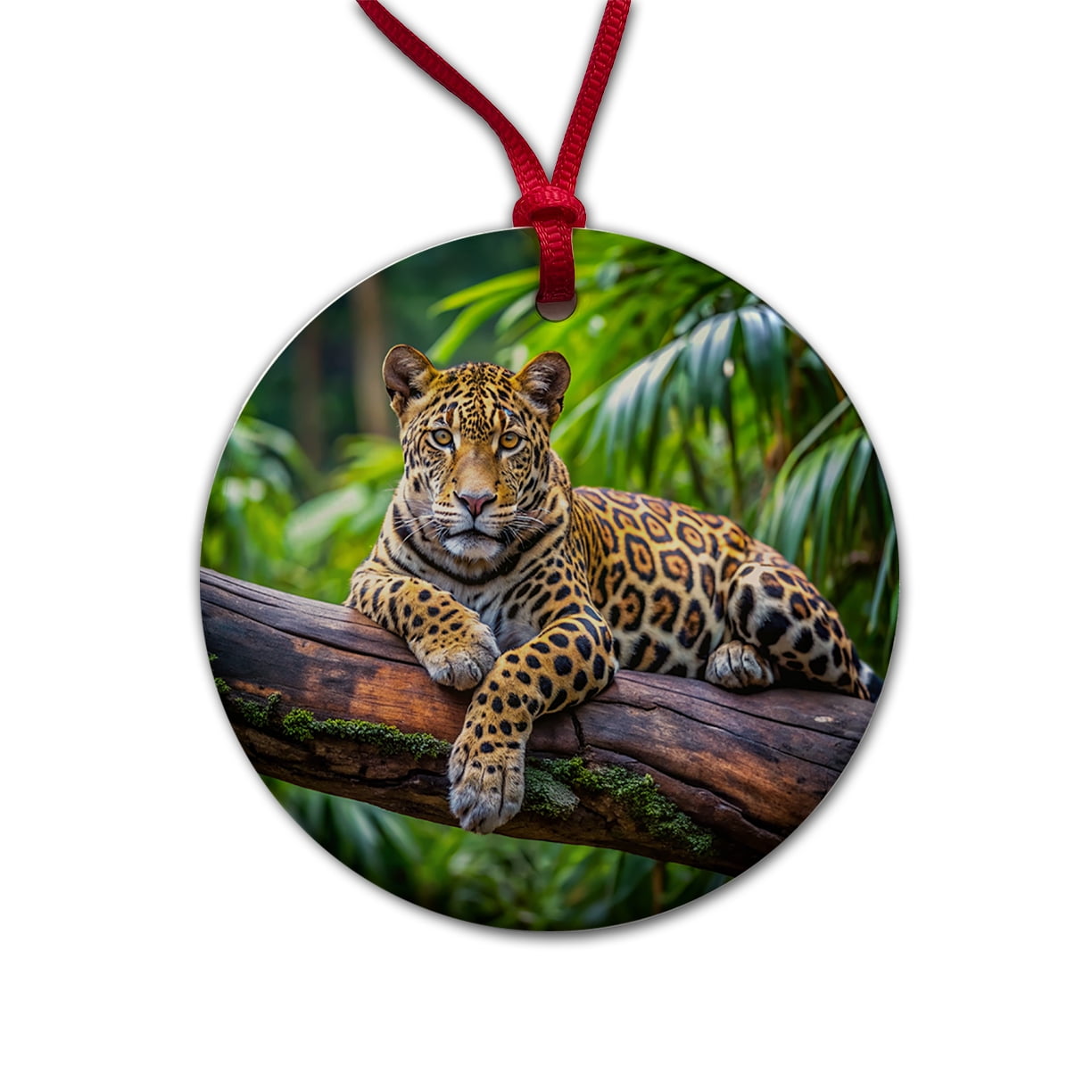Jaguar Lying On Tree Limb In Jungle Christmas Tree Holiday Round ...