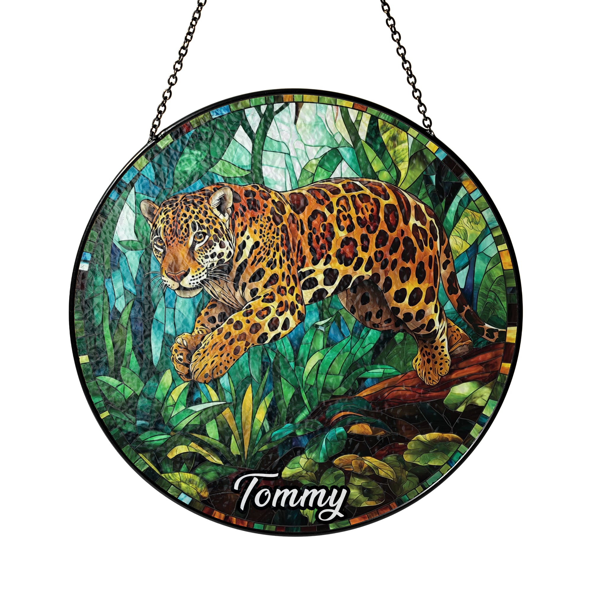 Jaguar Stained Glass Suncatcher - Unique Wild Cat Window Hanging Sun ...