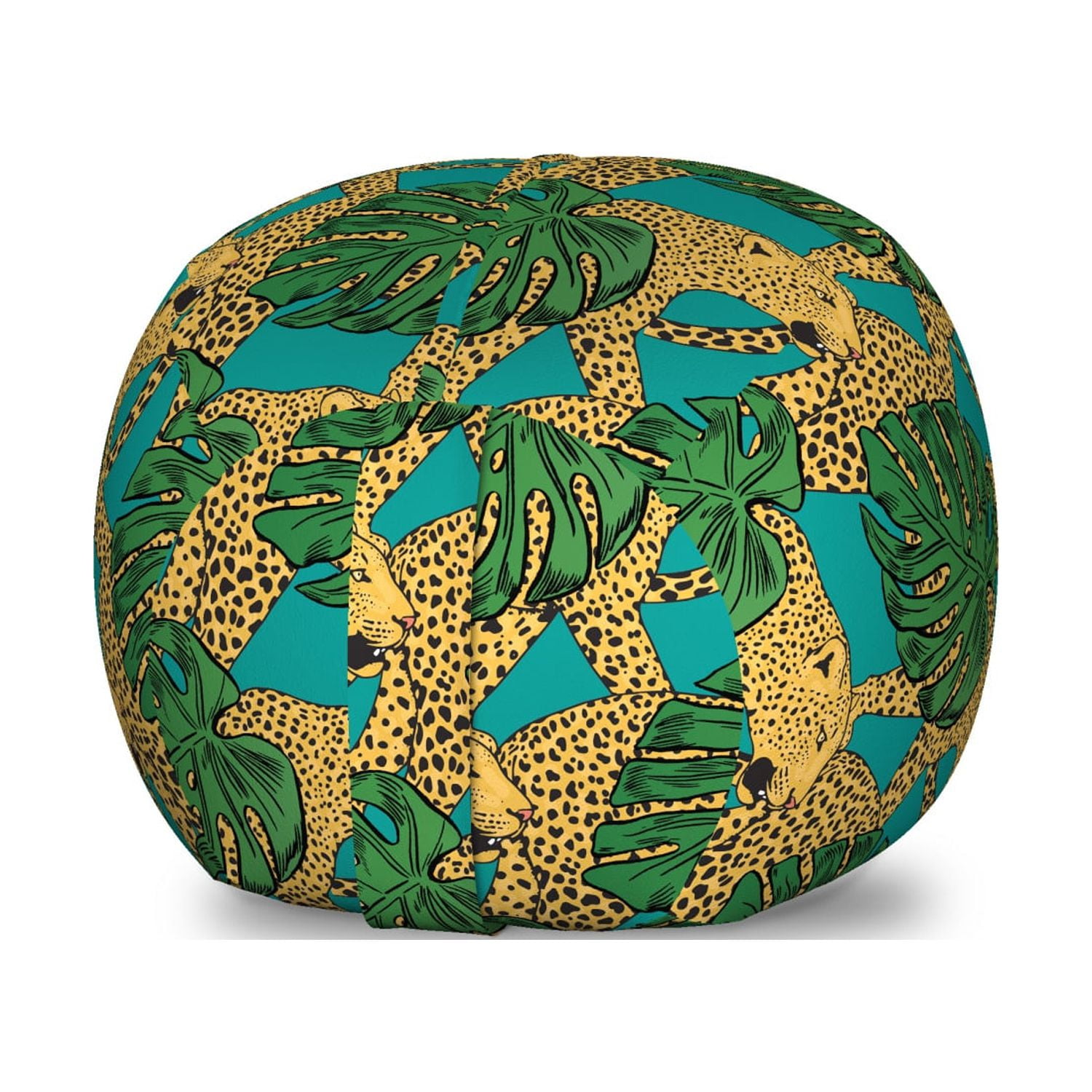Jaguar Storage Toy Bag Chair, Animals and Monstera Leaves Hand Drawn ...