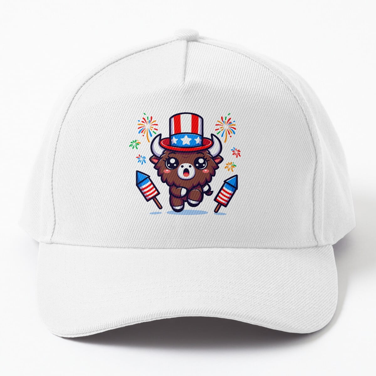 Jahat 4Th Of July Buffalo Running From Fireworks Cap Baseball Cap, Hats ...