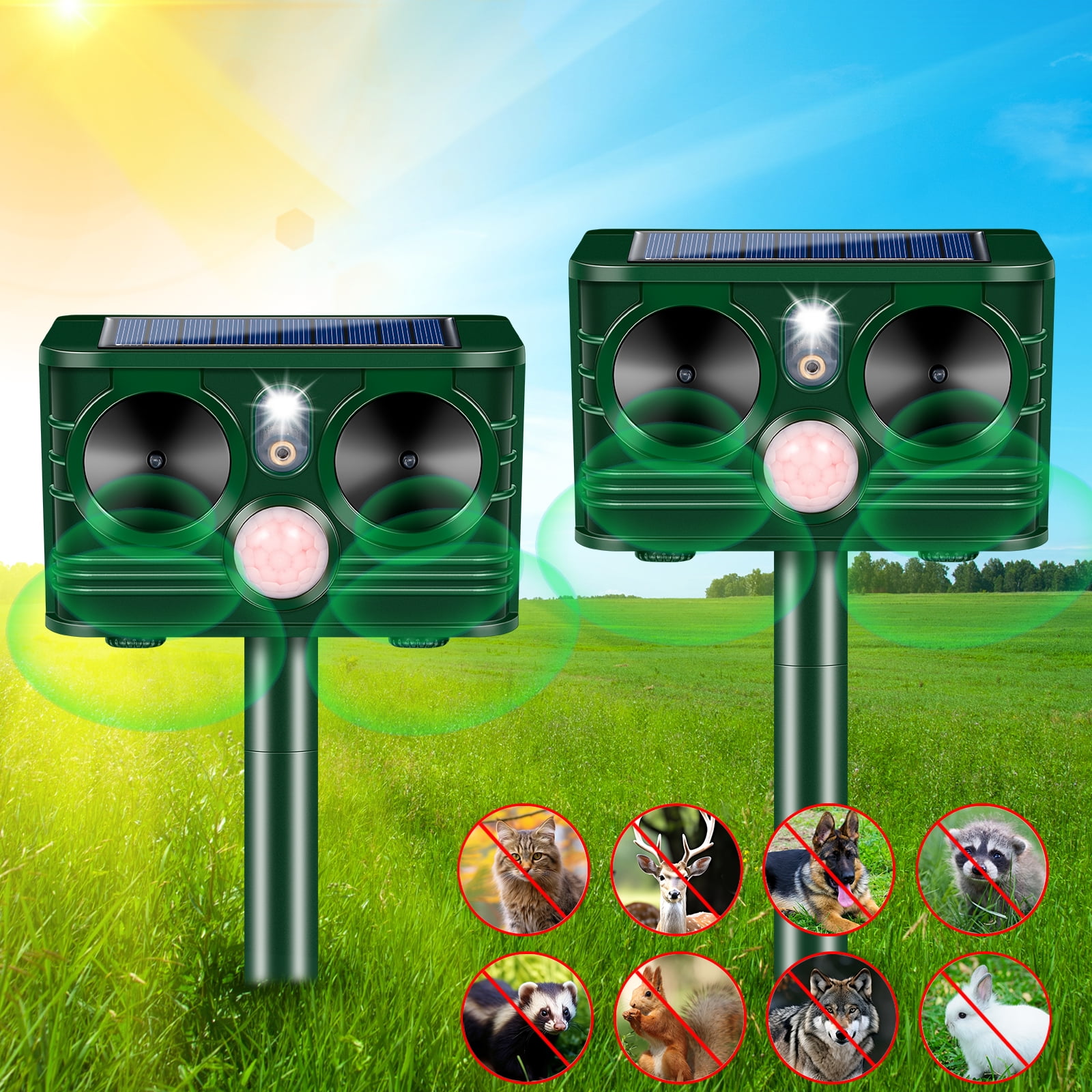 Jahy2Tech 2PC Motion Activated Ultrasonic Cat Repellent Solar Powered ...